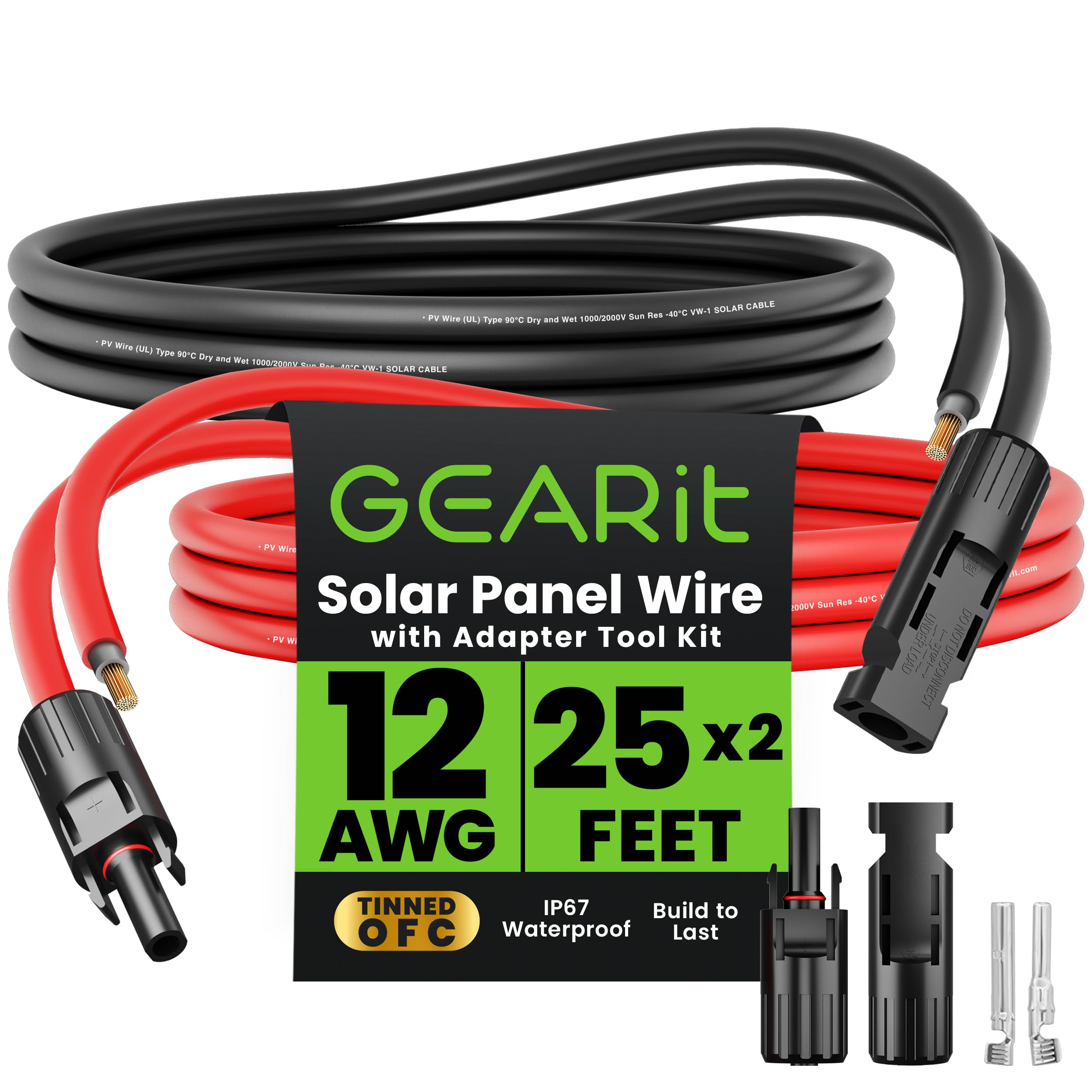 Snapklik.com : GearIT 12AWG Solar Extension Cable (25FT Black - 25Ft ...