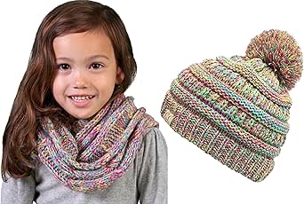 Amazon.com: Funky Junque Matching 2 Pack: Girls Boys Infinity Scarf Matching Pom Hat Bundle ...