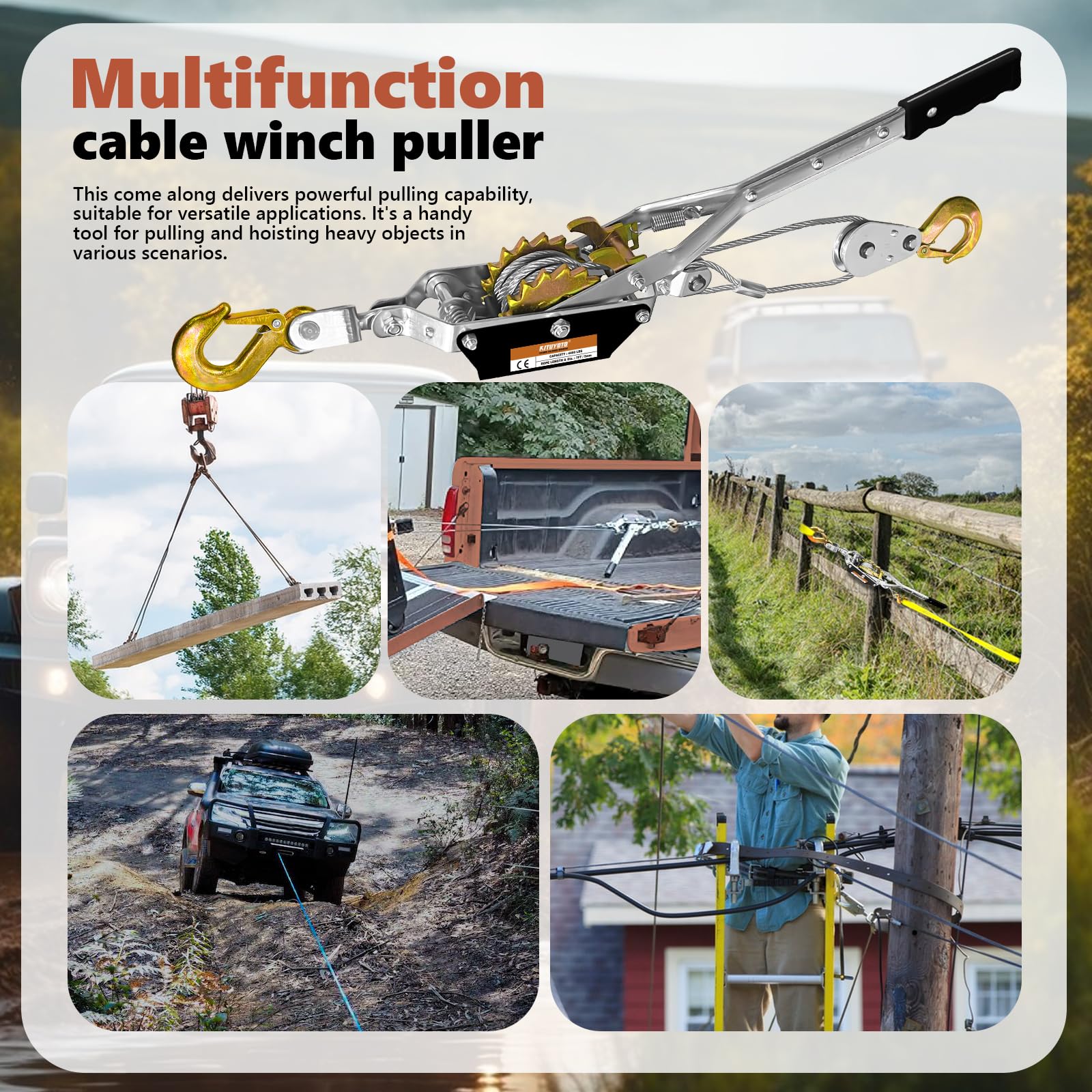 Cable Puller 2-Ton Come Along Winch - Heavy-Duty Pulling Tool (4400LBS ...