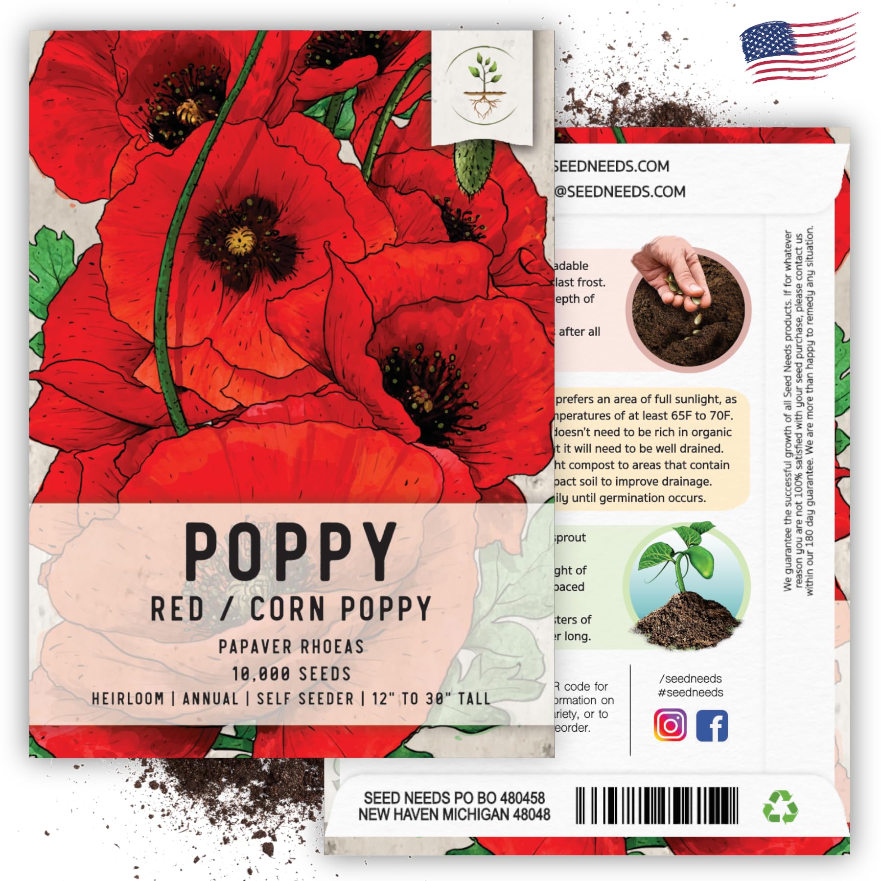 Corn Poppy Seeds 500+ Pcs California Heirloom Multi Red Color Corn