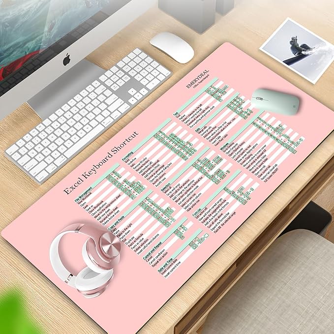 EMERYDEAL Excel Shortcut Key Keyboard and Mouse Mat 3mm Thick/Large ...
