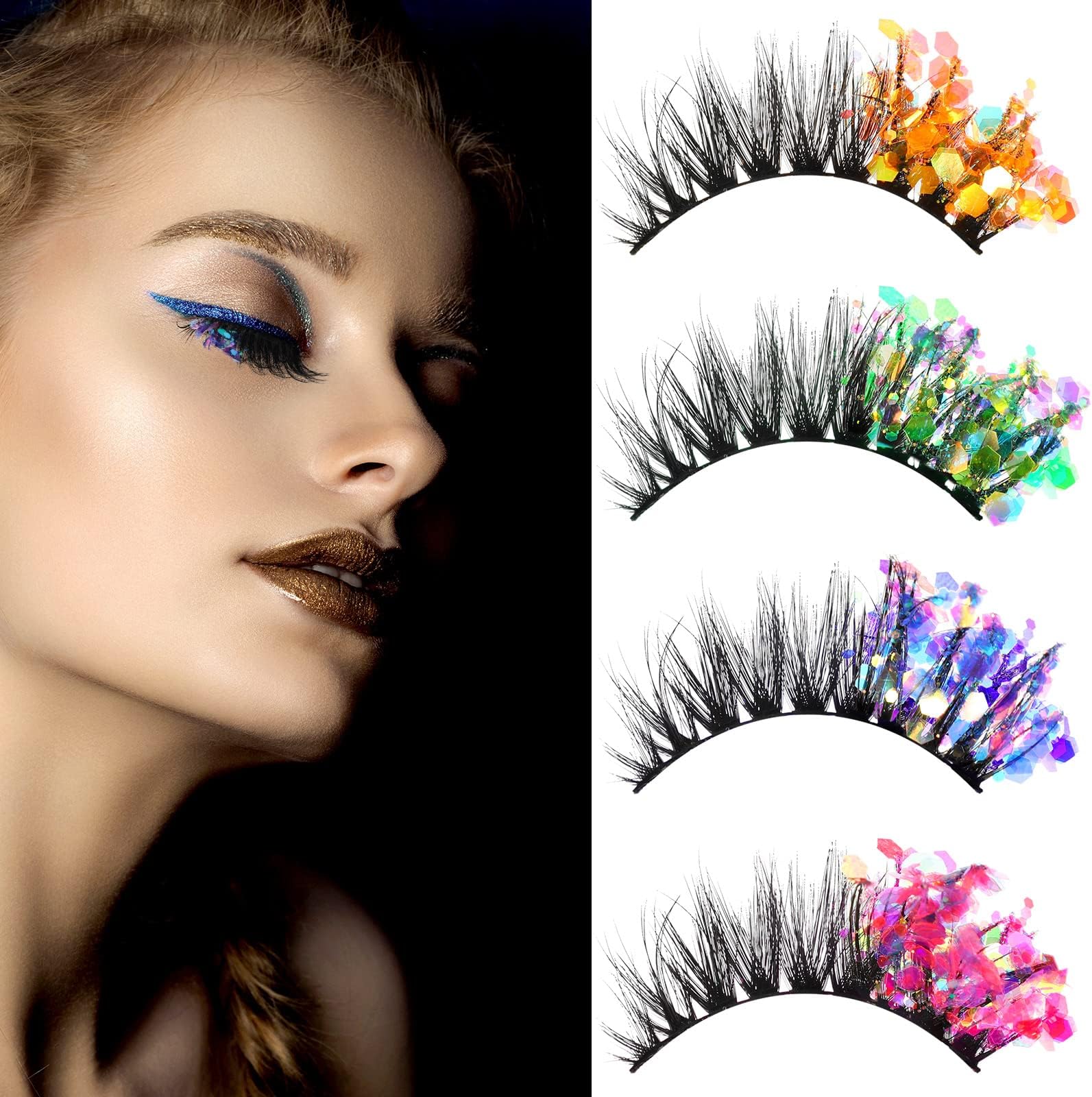 Amazon.com: Halloween False Lashes 6D Fluffy Glitter Eyelashes Long ...
