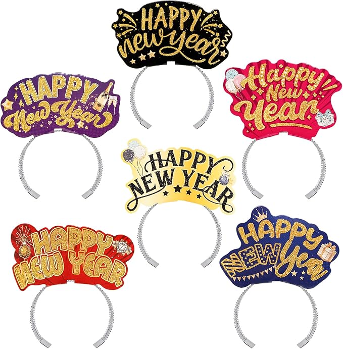 Amazon.com: Fancy Land 12 Pack Happy New Year Hats Glitter Headbands ...