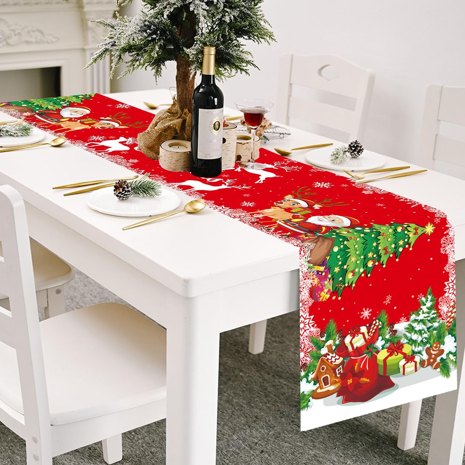 Christmas Table Runners , Santa Claus Christmas Decorations Linen Table ...