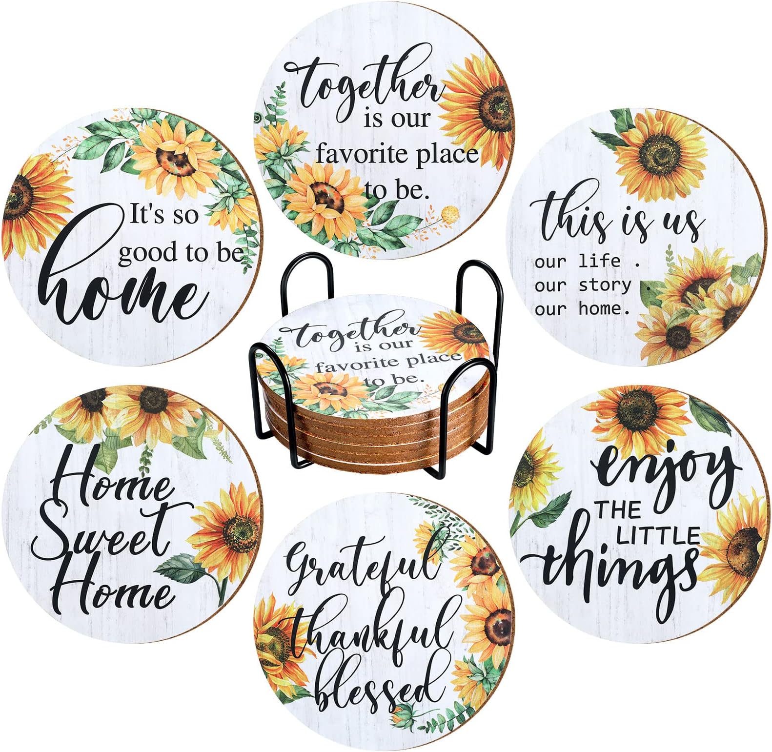 Amazon.com: Chengu 6 Pieces Vintage Sunflower Drink Coasters with ...