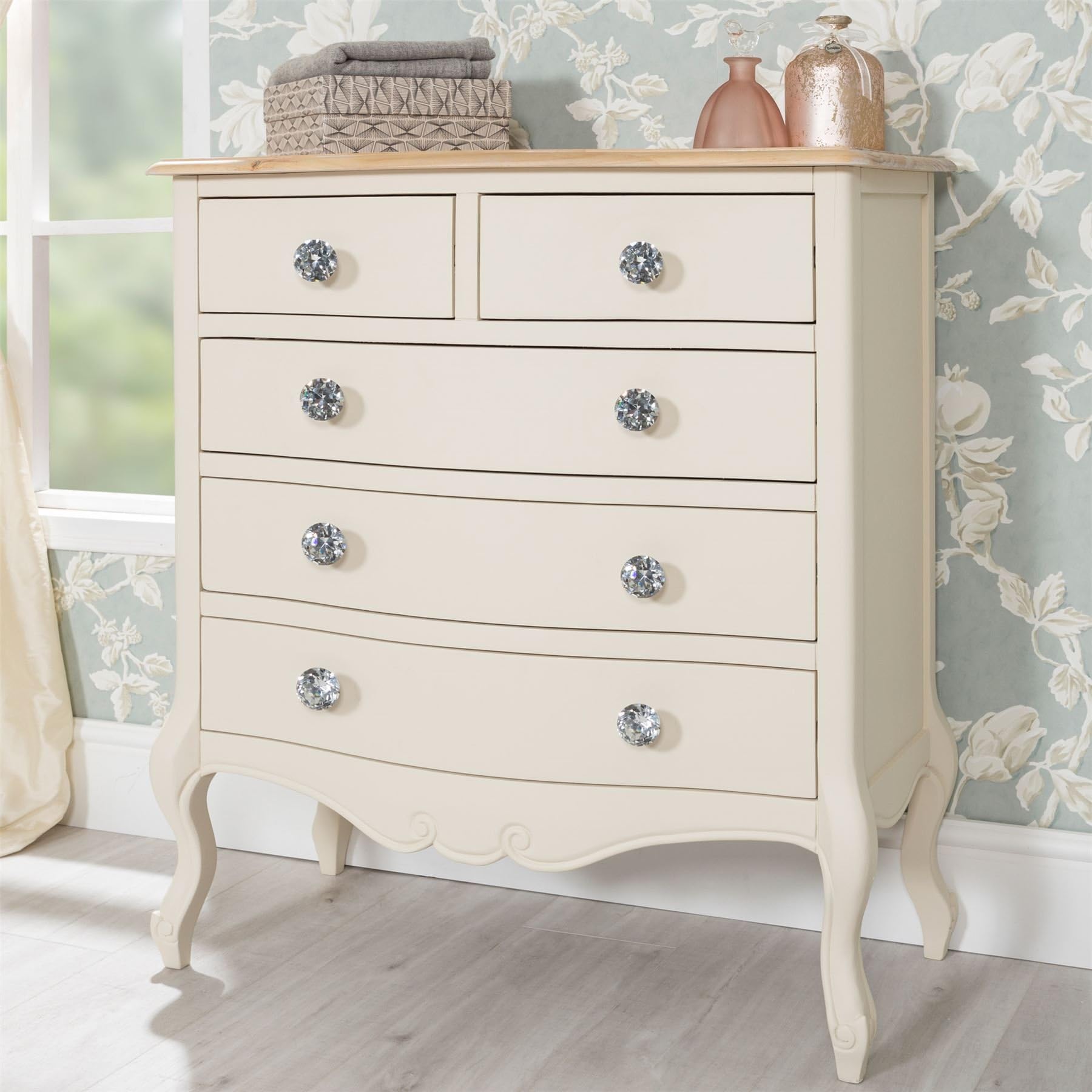 Juliette Shabby Chic Champagne Chest of drawers. French cream 5 drawer ...