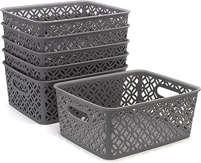 Amazon.com - NETANY Plastic Storage Baskets - 8 Pack, Gray, Durable ...