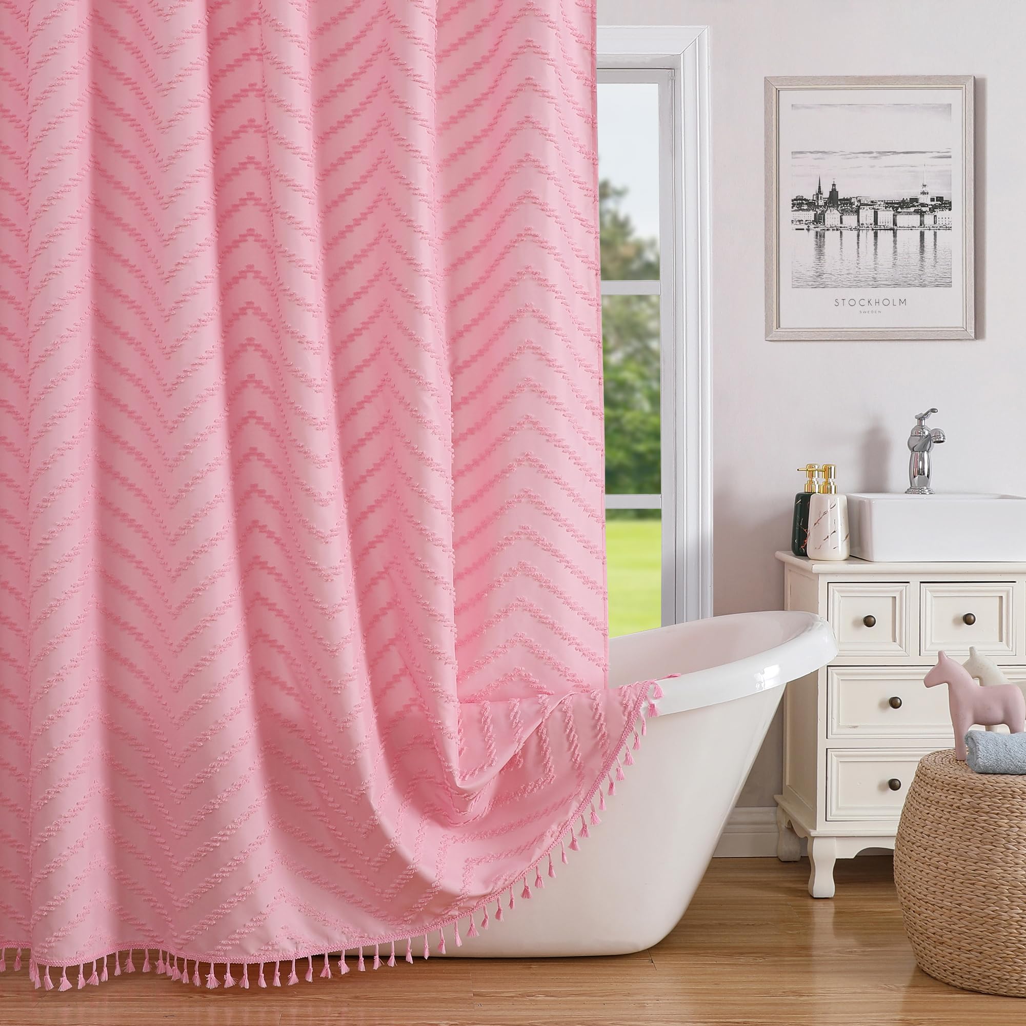 Amazon.com: joycloth Pink Boho Shower Curtain Woven Fabric Shower ...