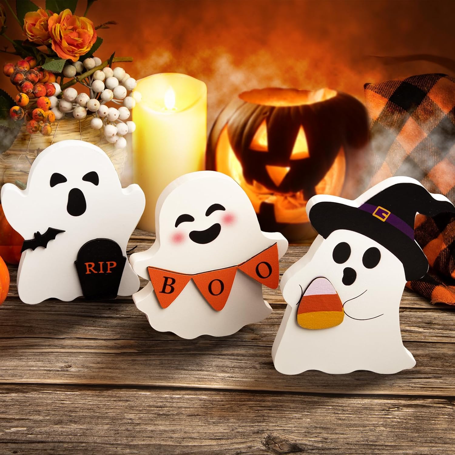 Amazon.com: COCHIE Cute Ghost Halloween Decorations Indoor, Wooden ...