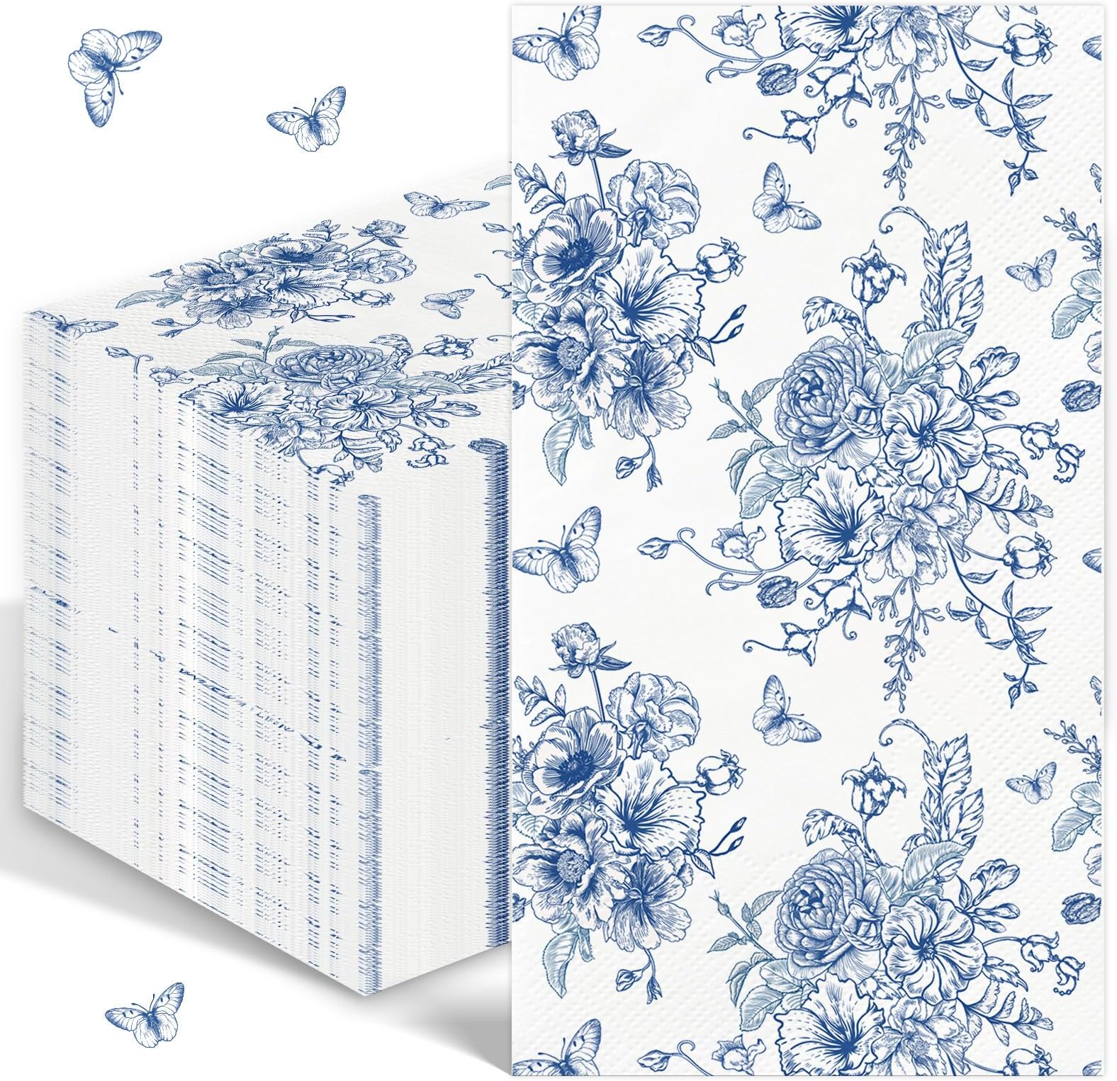 Amazon.com: Besalily Chinoiserie Blue Floral Paper Napkins Disposable ...