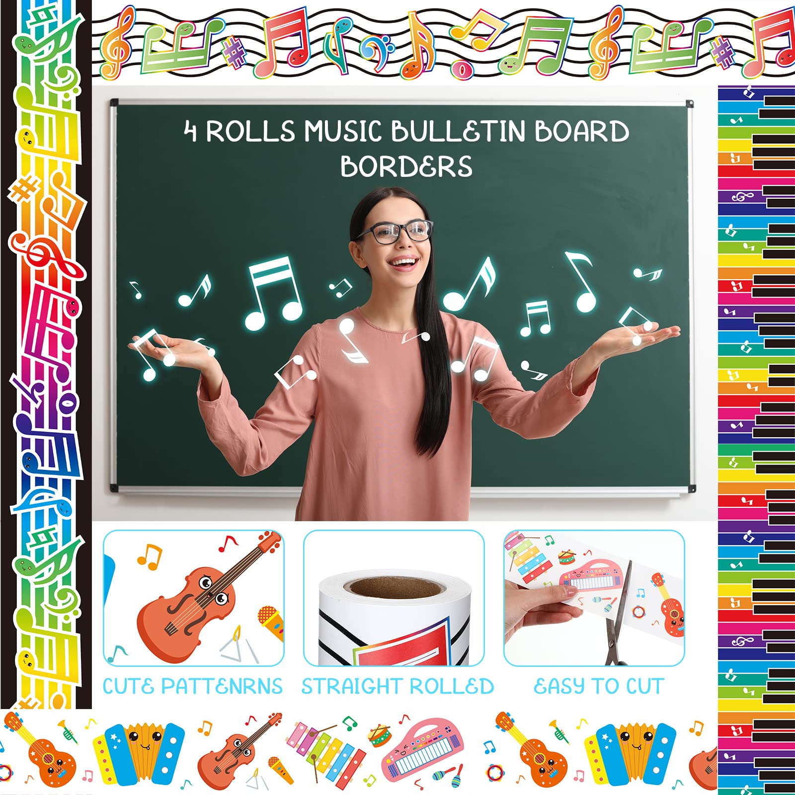 Snapklik.com : Yexiya 4 Rolls 131 Ft Musical Notes Bulletin Board ...