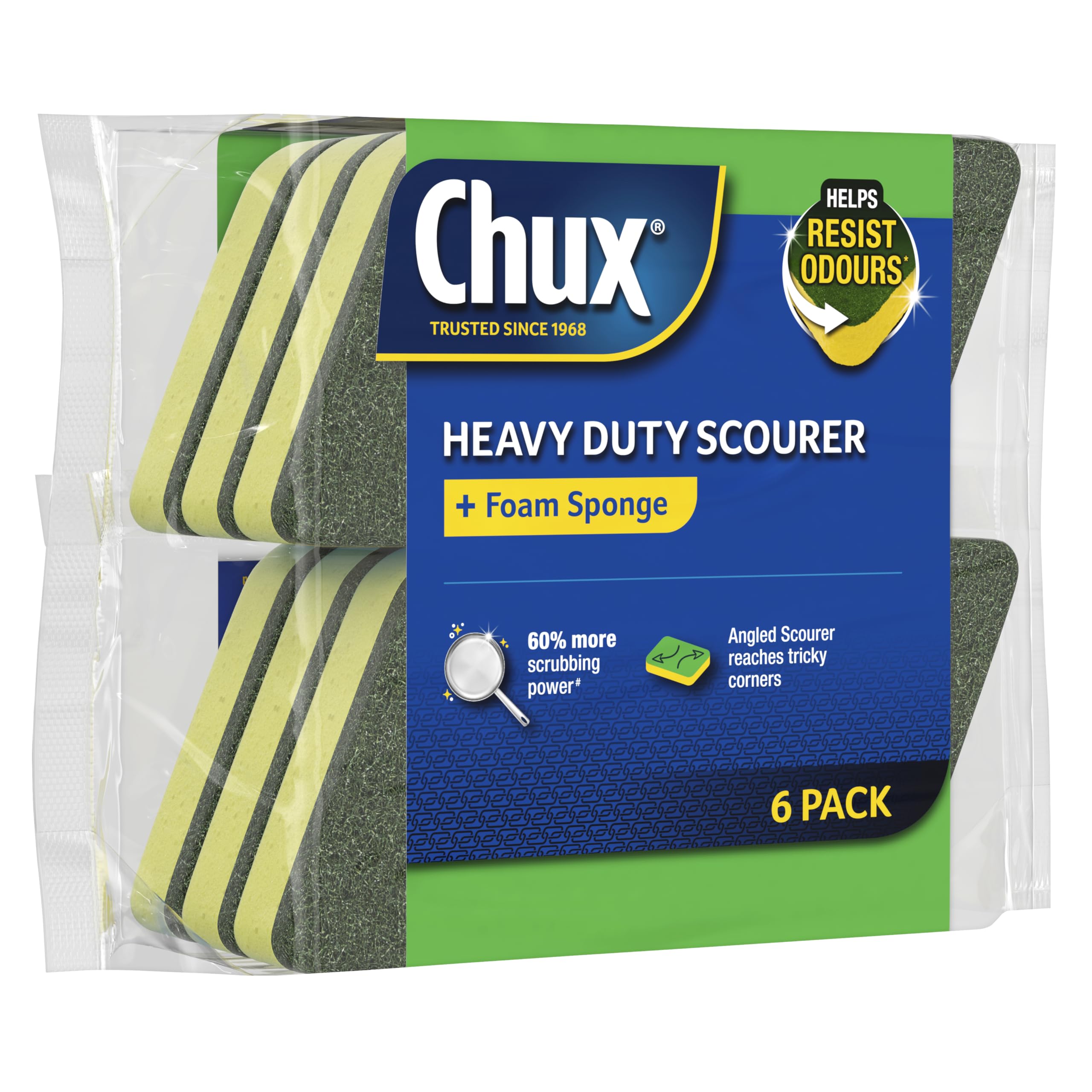 Chux Heavy Duty Scourer + Foam Sponge, Rinses Easily and Resists Odours ...