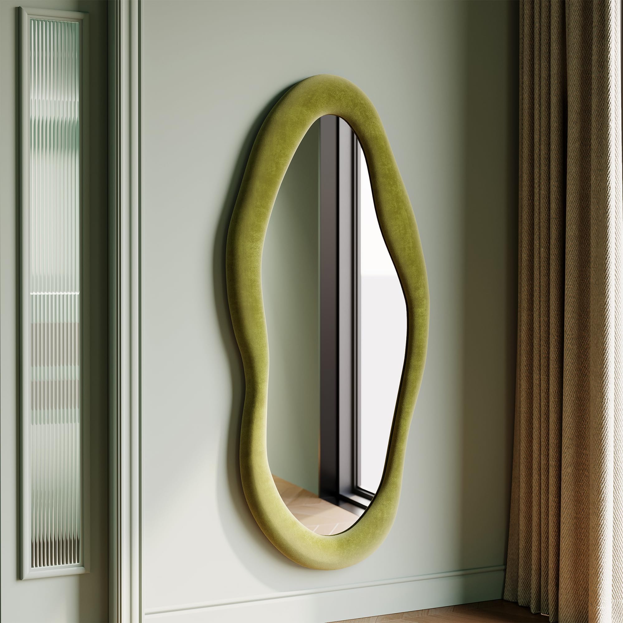 Amazon.com: Creative Co-Op WavyScalloped Wood Wavy Wall Mirror, Green ...