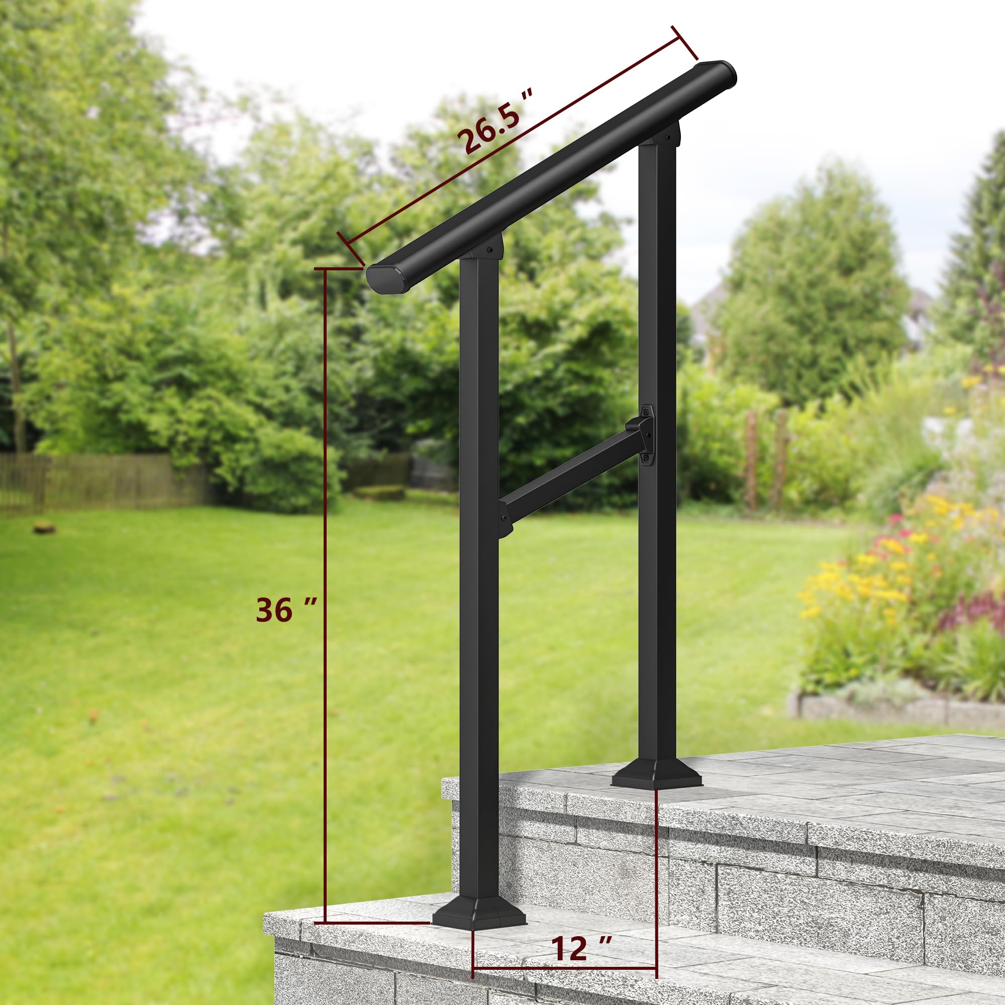 Snapklik.com : 2 Pack 2 Step Hand Rails For Outdoor Steps, Wrought Iron ...