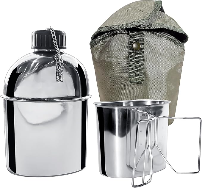 Amazon.com: Afranti Stainless Steel Military Canteen 1.2QT Portable ...