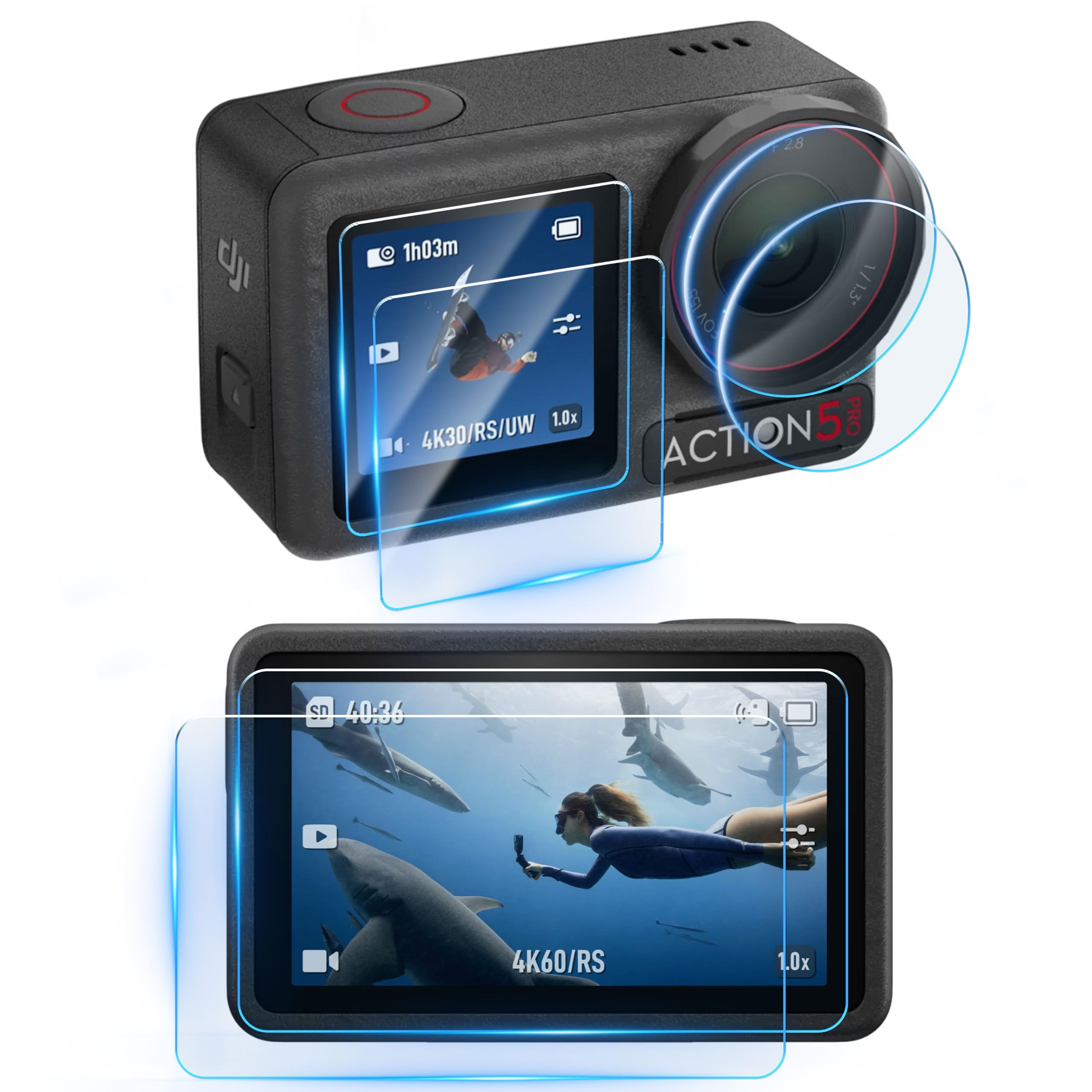 Amazon.com: Tomat Osmo Action 5 Pro Screen Protector, 9H Tempered Glass ...