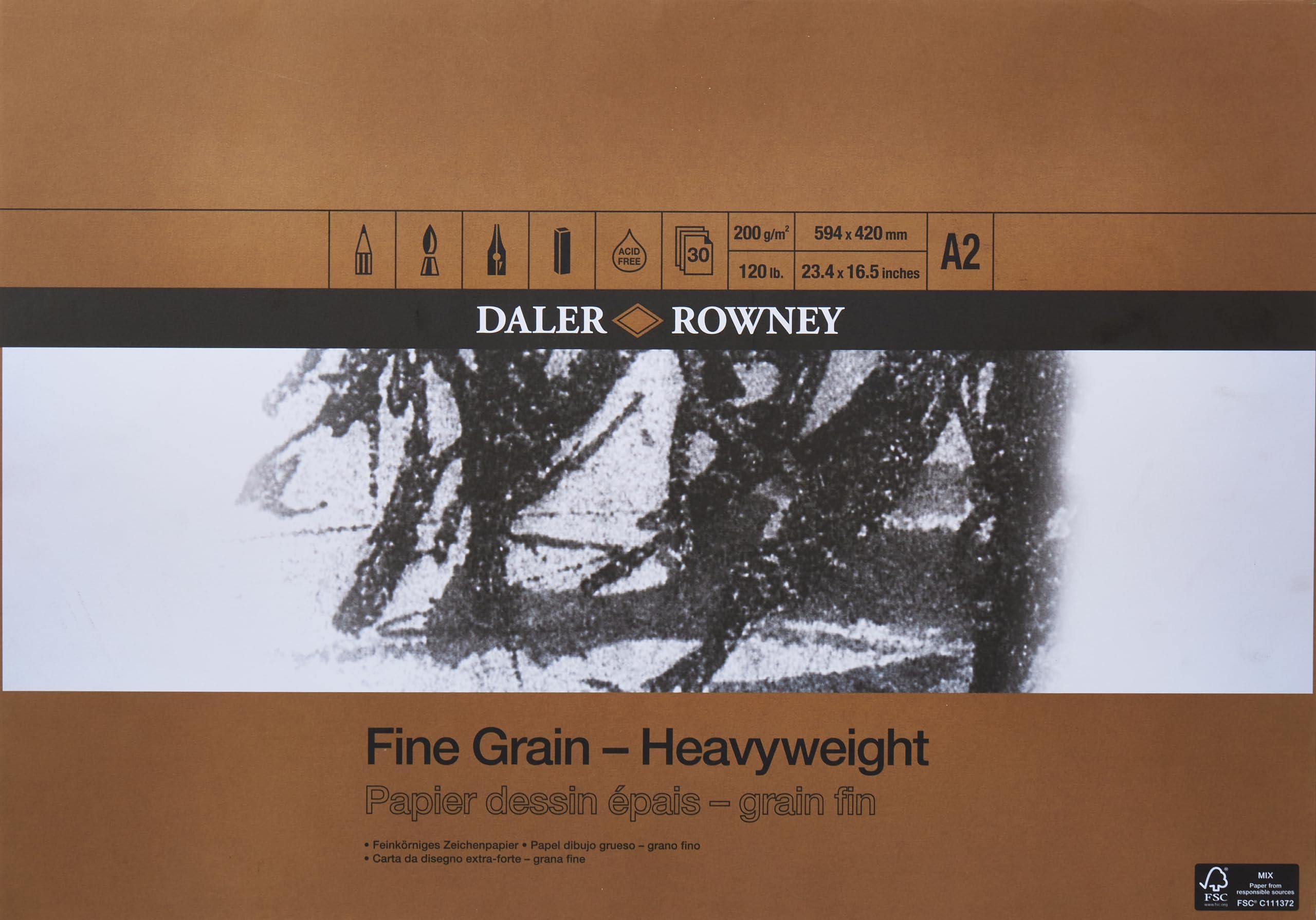Daler-Rowney Fine Grain Lightly Textured Heavyweight 200gsm A2 Drawing ...