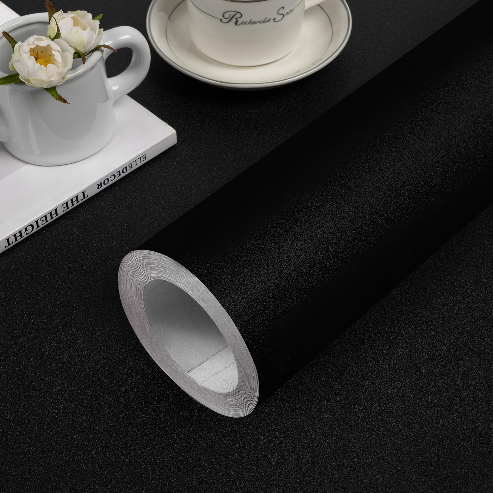 practicalWs Peel and Stick Wallpaper 17.7"x118.1" Black Contact Paper ...