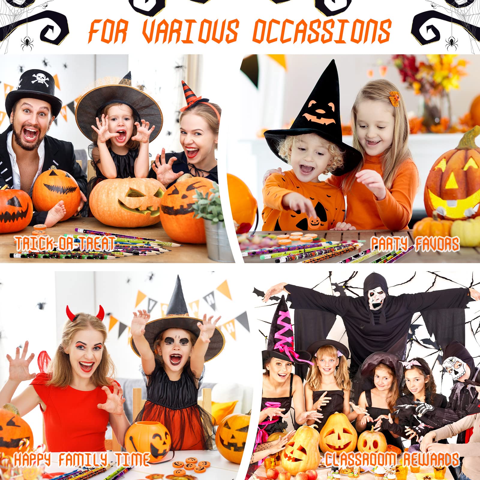 Snapklik.com : 48 Pieces Halloween Pencil And Eraser Set Cute Halloween ...