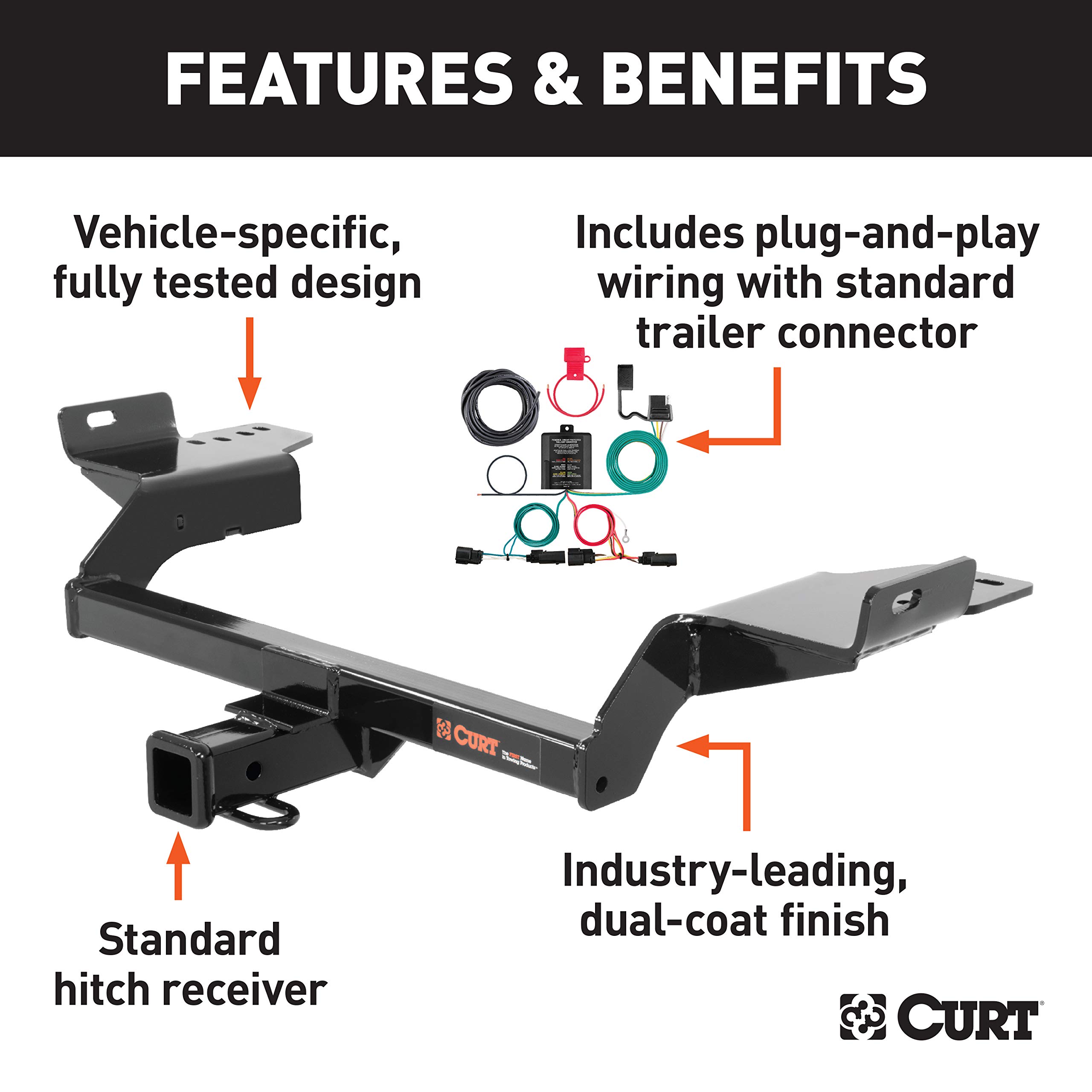 CURT 99321 Class 3 Trailer Hitch, 2-Inch Receiver, 4-Pin Wiring Harness ...