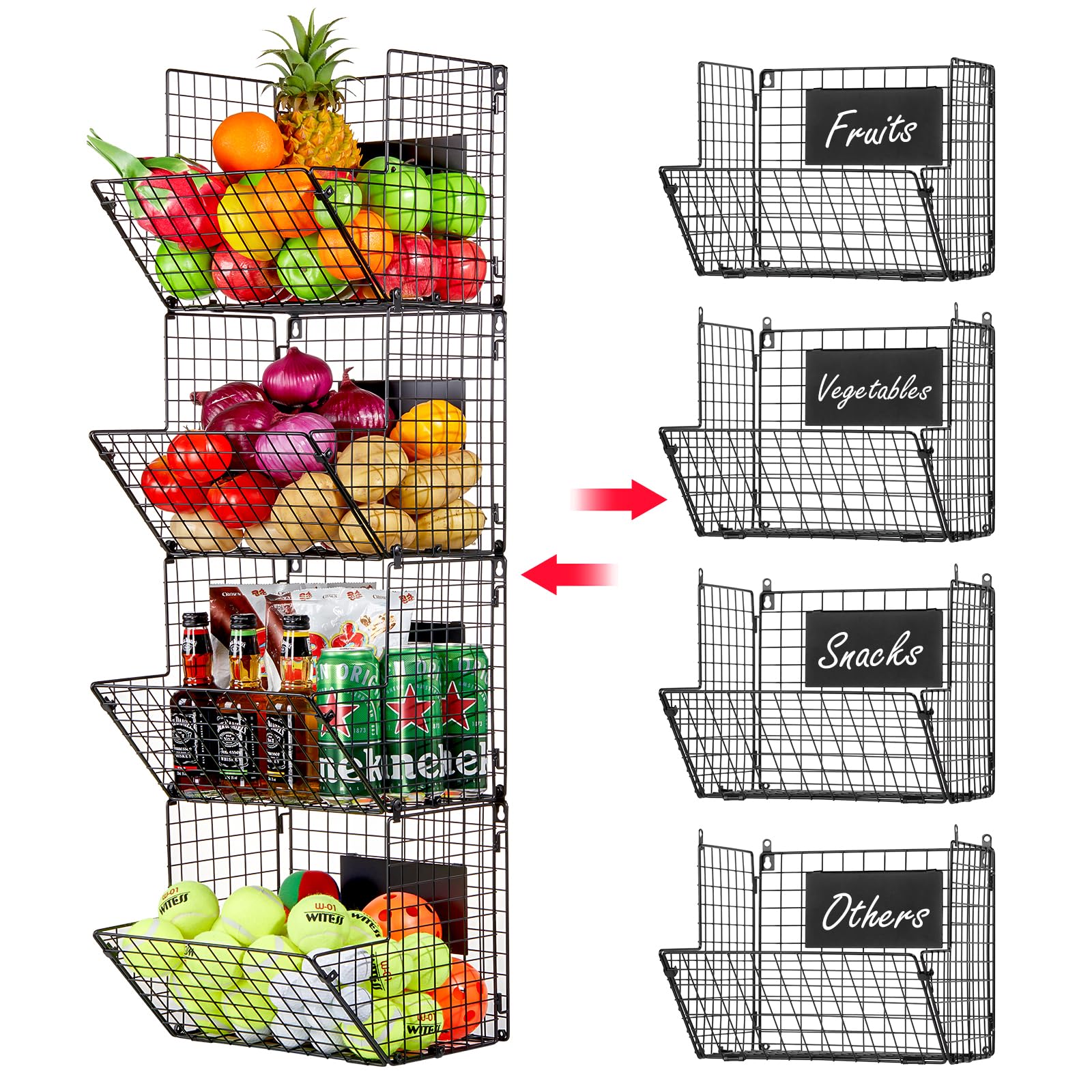 Snapklik.com : X-cosrack Metal Wire Basket Wall Mount, 4 Tier Extra ...