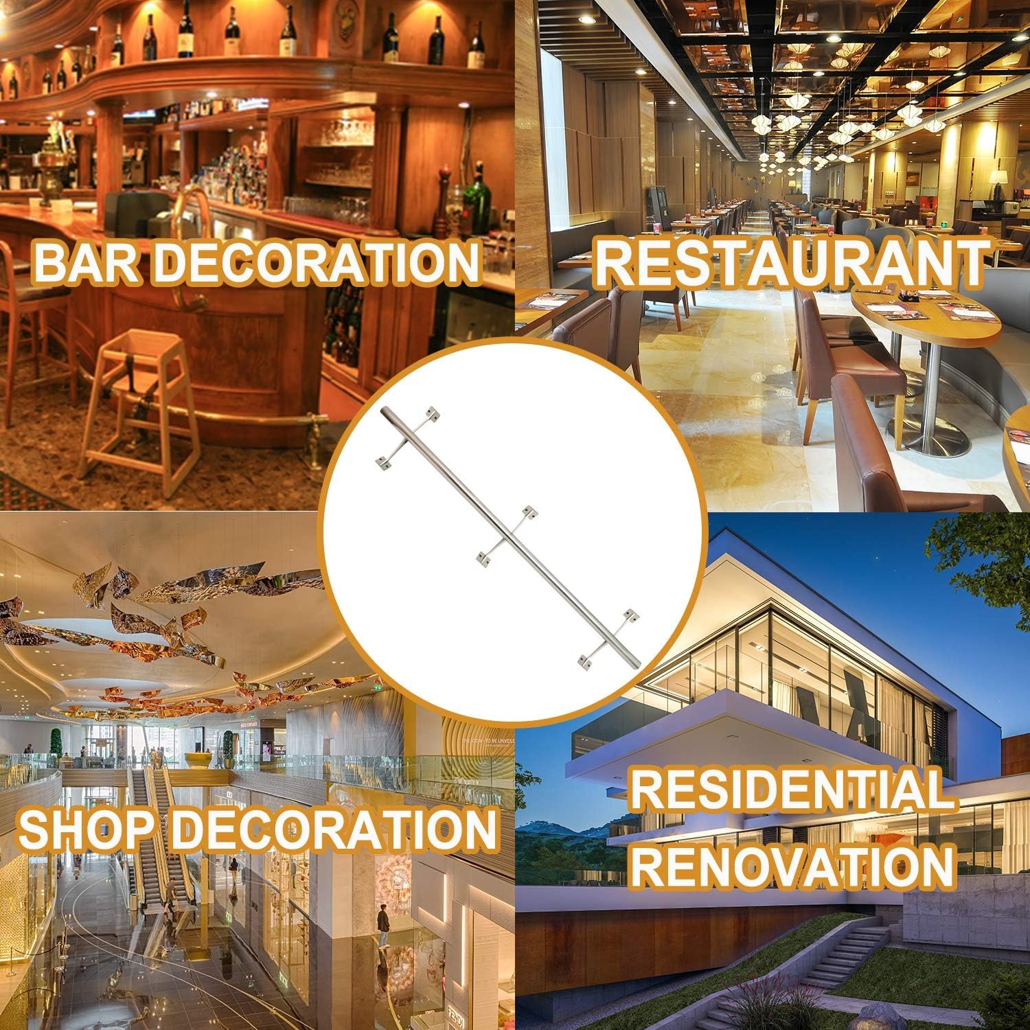Snapklik.com : 6FT Stainless Steel Bar Foot Rail 2" Diameter Wall ...