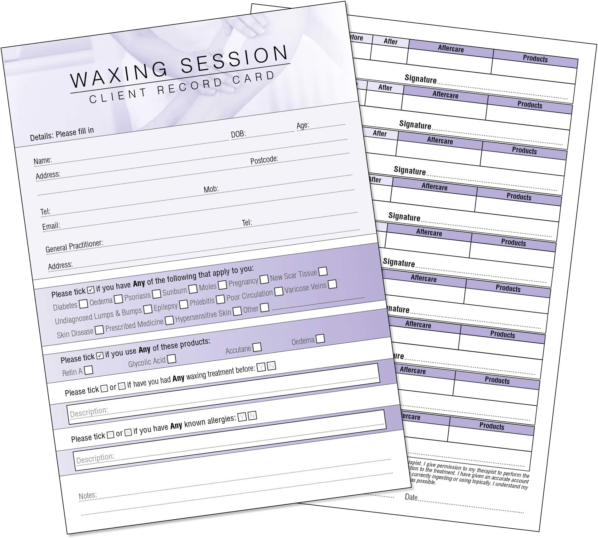 Massage Client Record Card - Treatment Consultation Form for Mobile ...