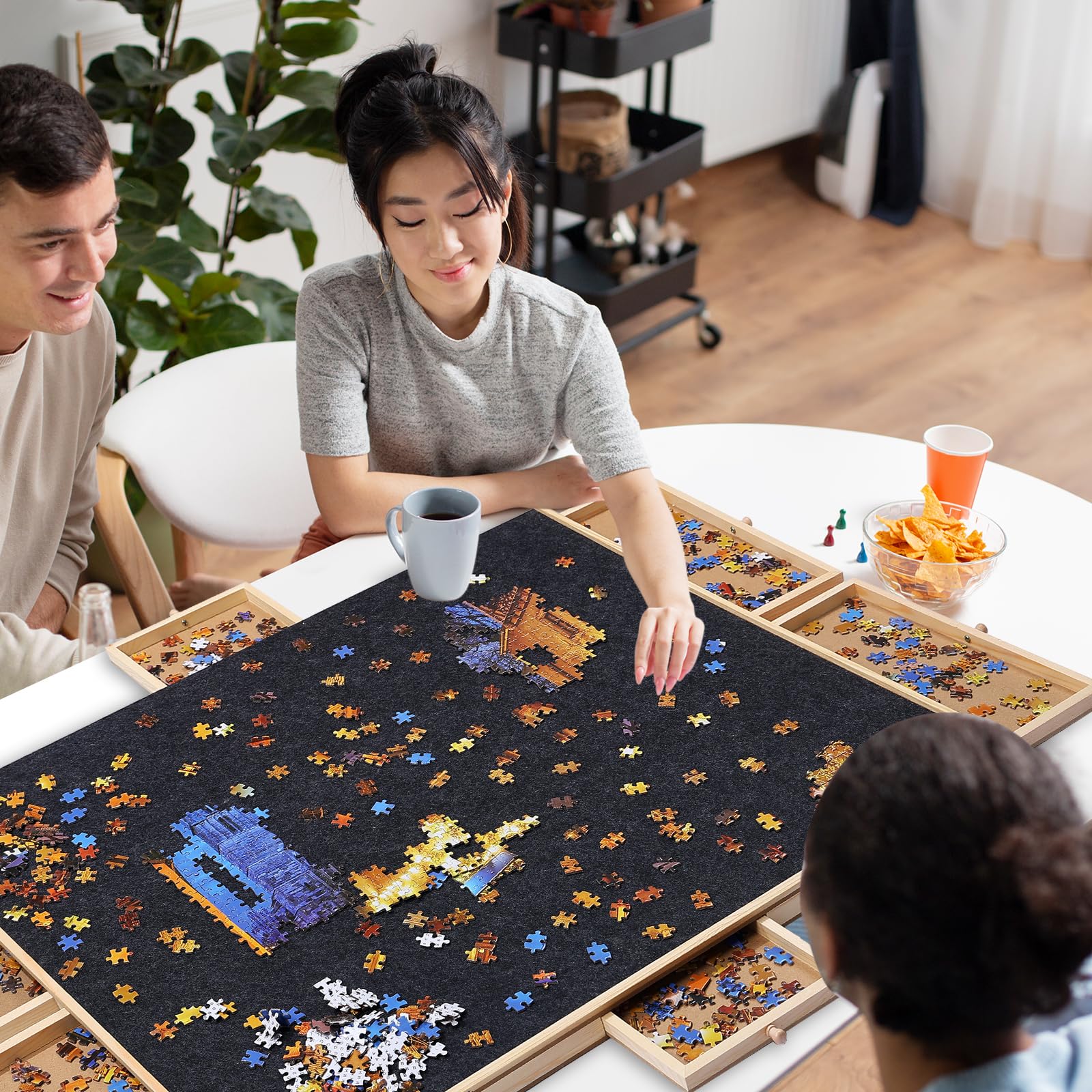 1000 Piece Wooden Jigsaw Puzzle Board 6 Drawers 30”X 22”Rotating Puzzle ...