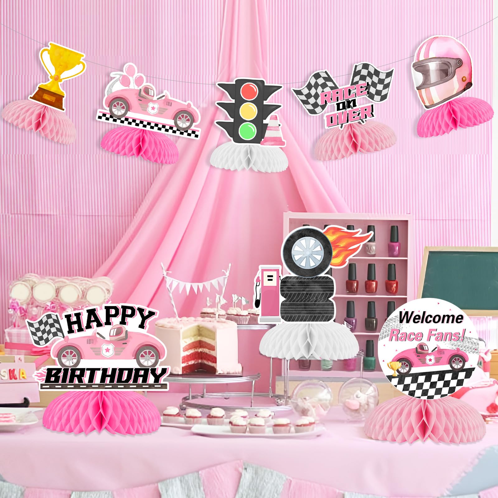 Pink Racing Car Party Decorations Pink Racing Car Birthday Decorations ...