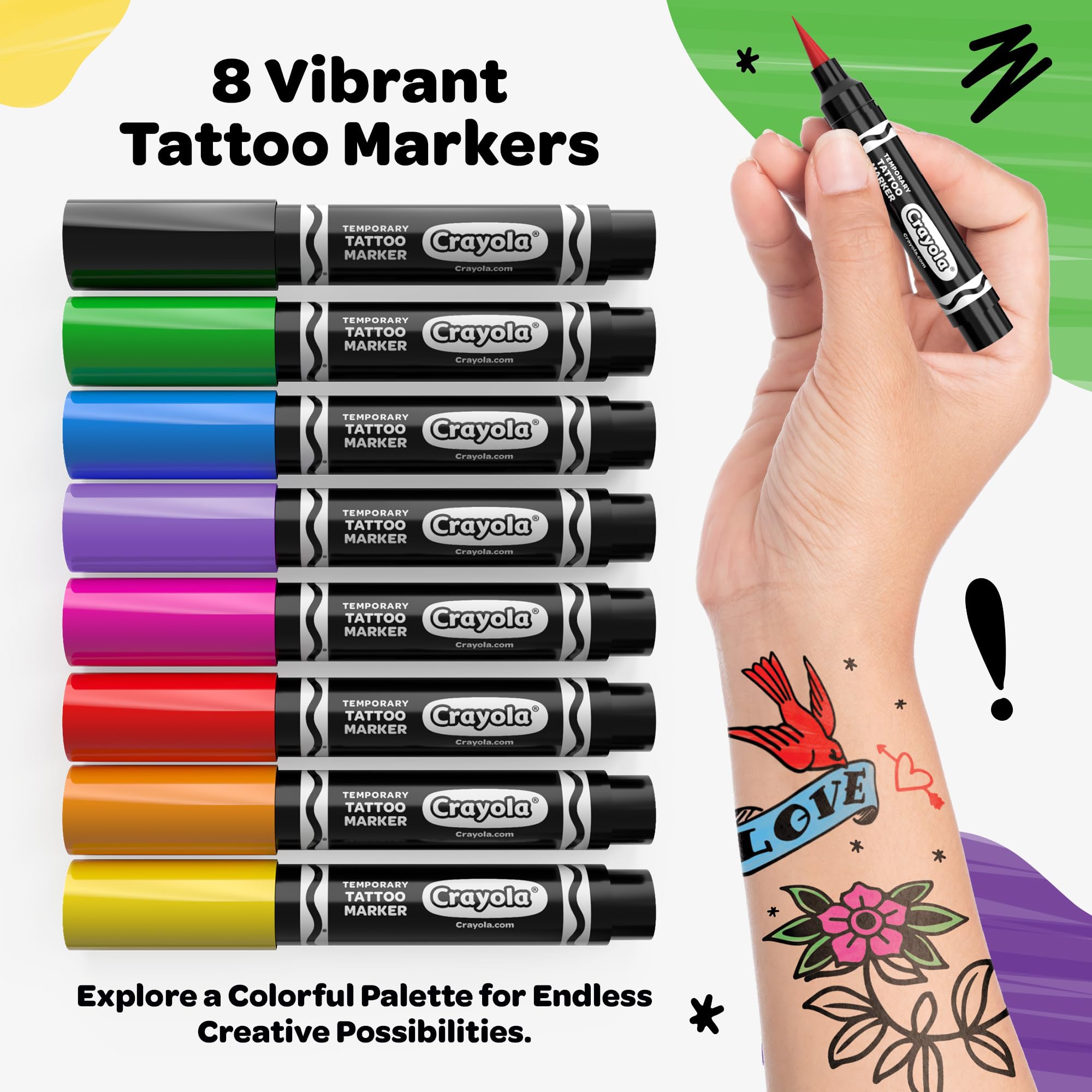 Snapklik.com : Crayola 8ct Temporary Tattoo Markers: Skin-Safe Ink