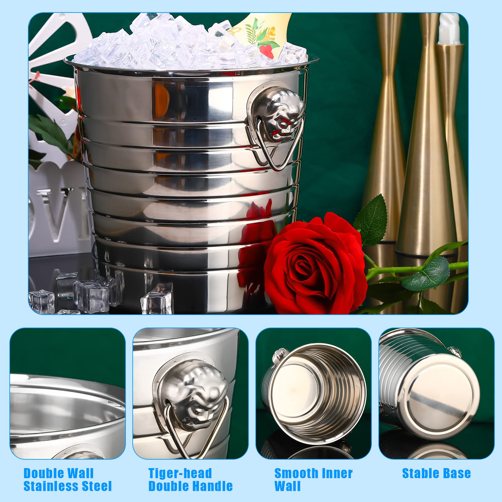 8 Pack Stainless Steel Champagne Bucket Party Ice Bucket with Handles ...