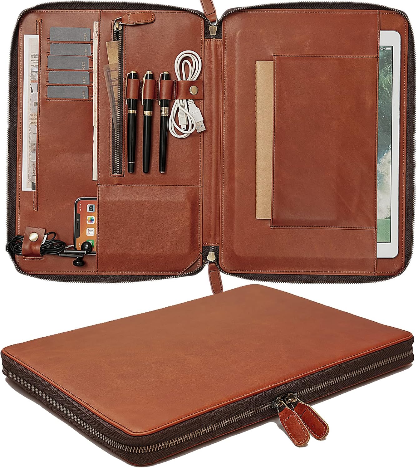 Amazon.com: AZXCG Leather Portfolio, Professional Business Padfolio ...