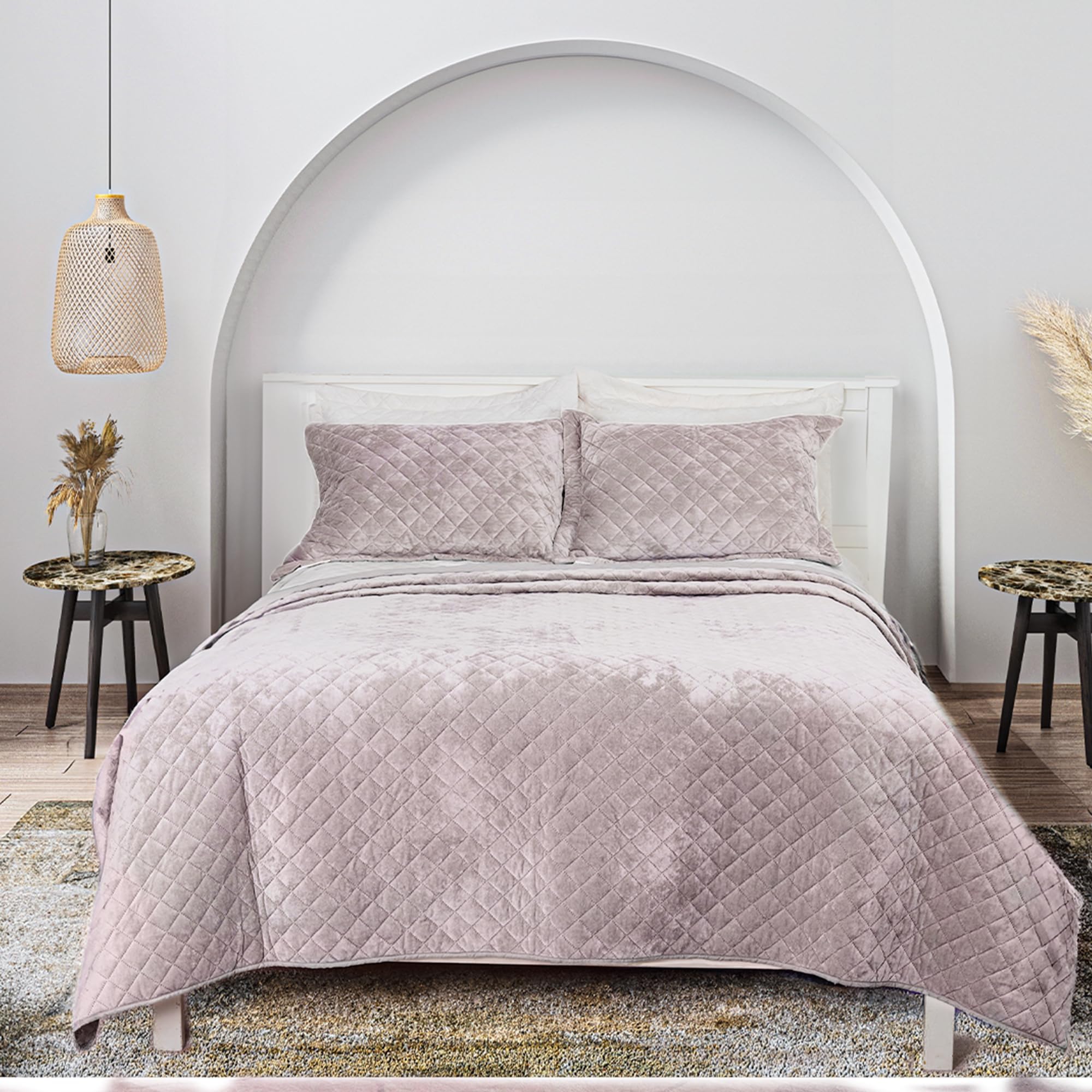 Amazon.com: dennylife Luxury Velvet Queen Quilt Set, Ultra Soft ...