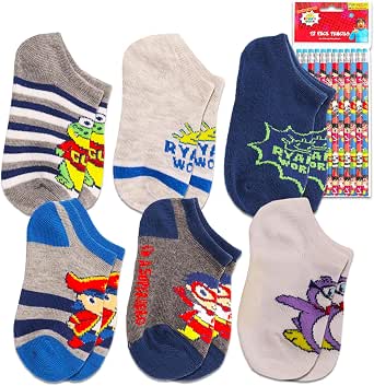 Amazon.com: Screen Legends Ryan's World Socks Boys Set - 6 Pairs, Size ...