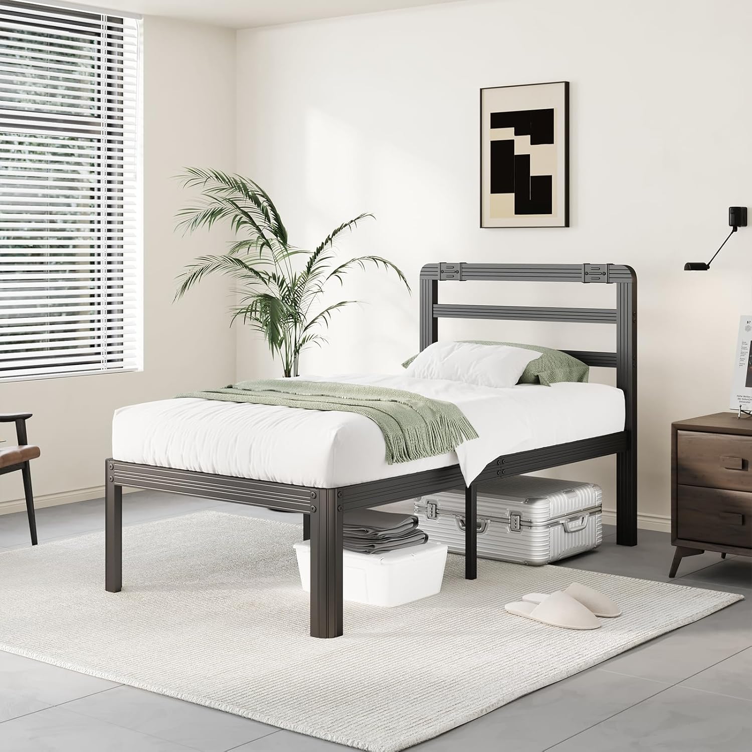 Amazon.com: Woozuro Twin Bed Frames with Headboard，18 Inch High Twin ...