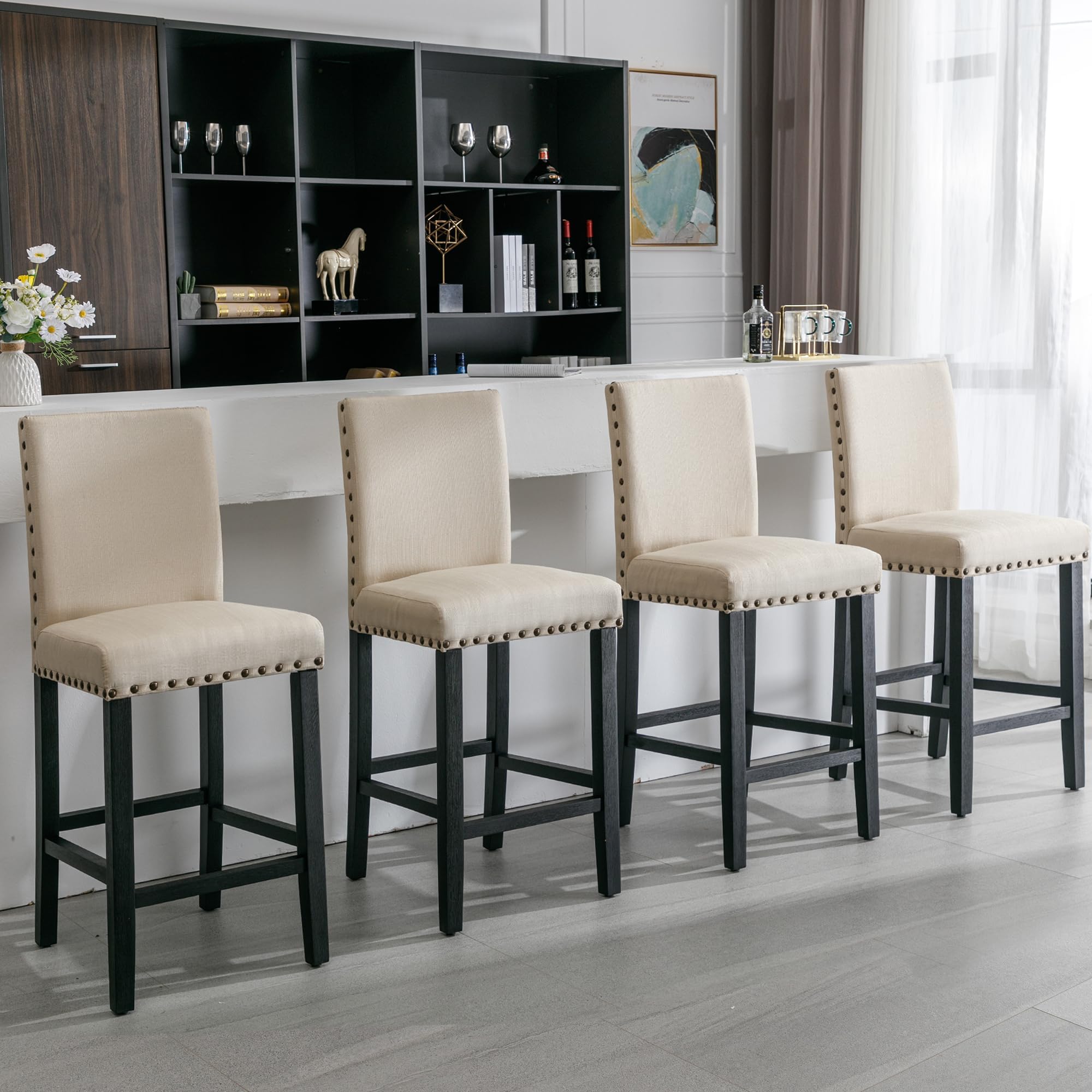 Amazon.com: White Faux Leather 24-inch Counter Height High Back Stools ...