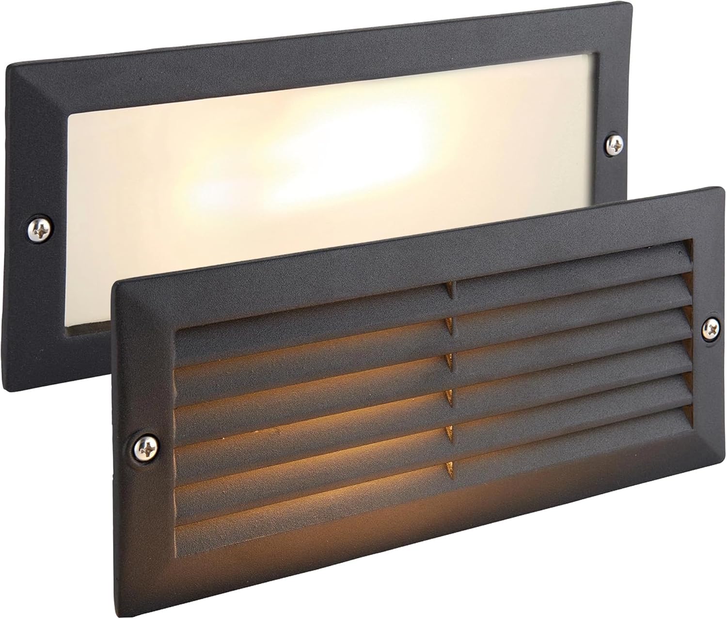 ECO Outdoor Black Aluminium & Frosted Glass Brick Light with Grille and ...