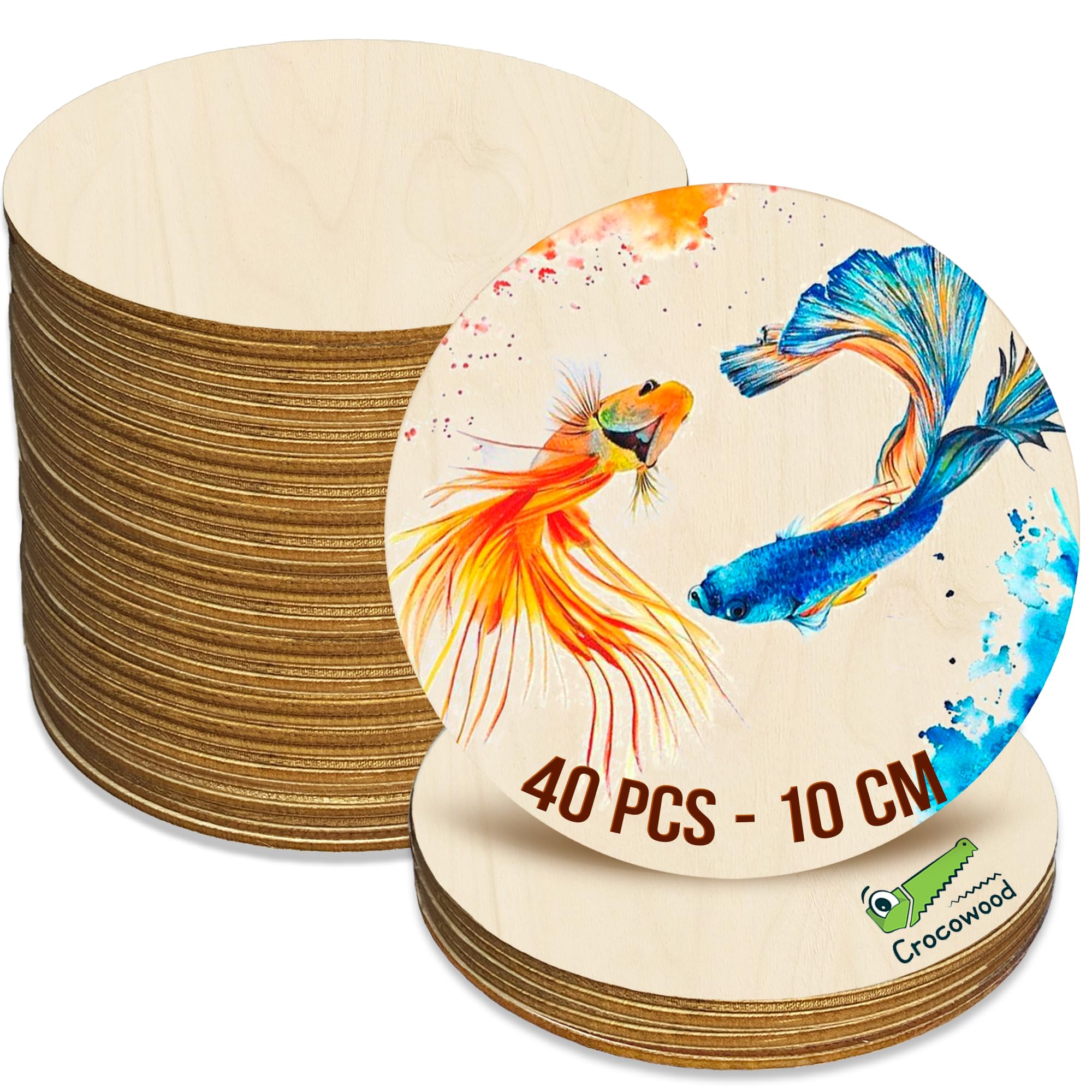 Crocowood 40 PCs Large Wooden Circles 10cm Bulk Set - Unfinished Wooden ...