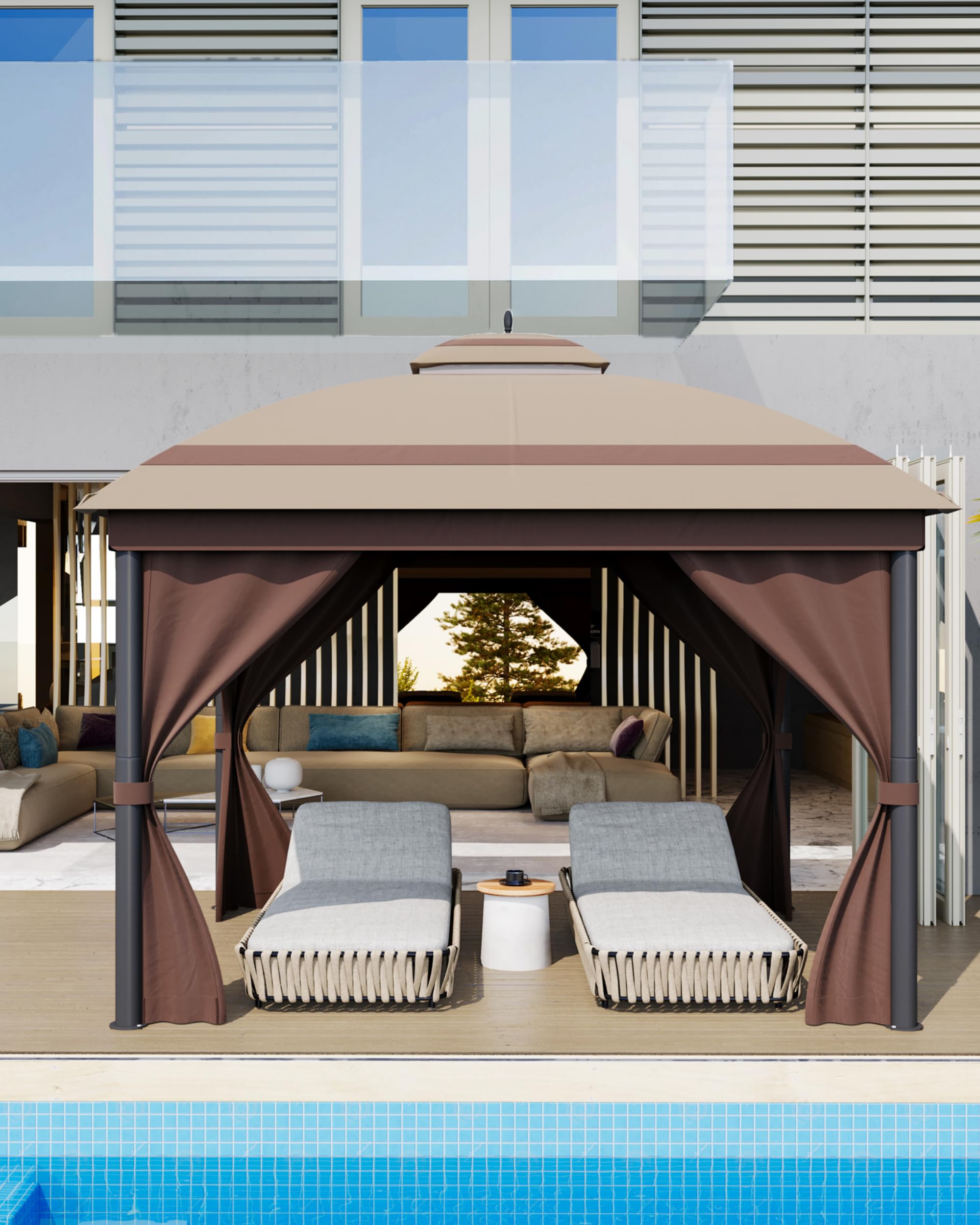 DEXSO Outdoor Gazebo 10´x 12´, with Roof Reinforcing Bars, Curtains ...