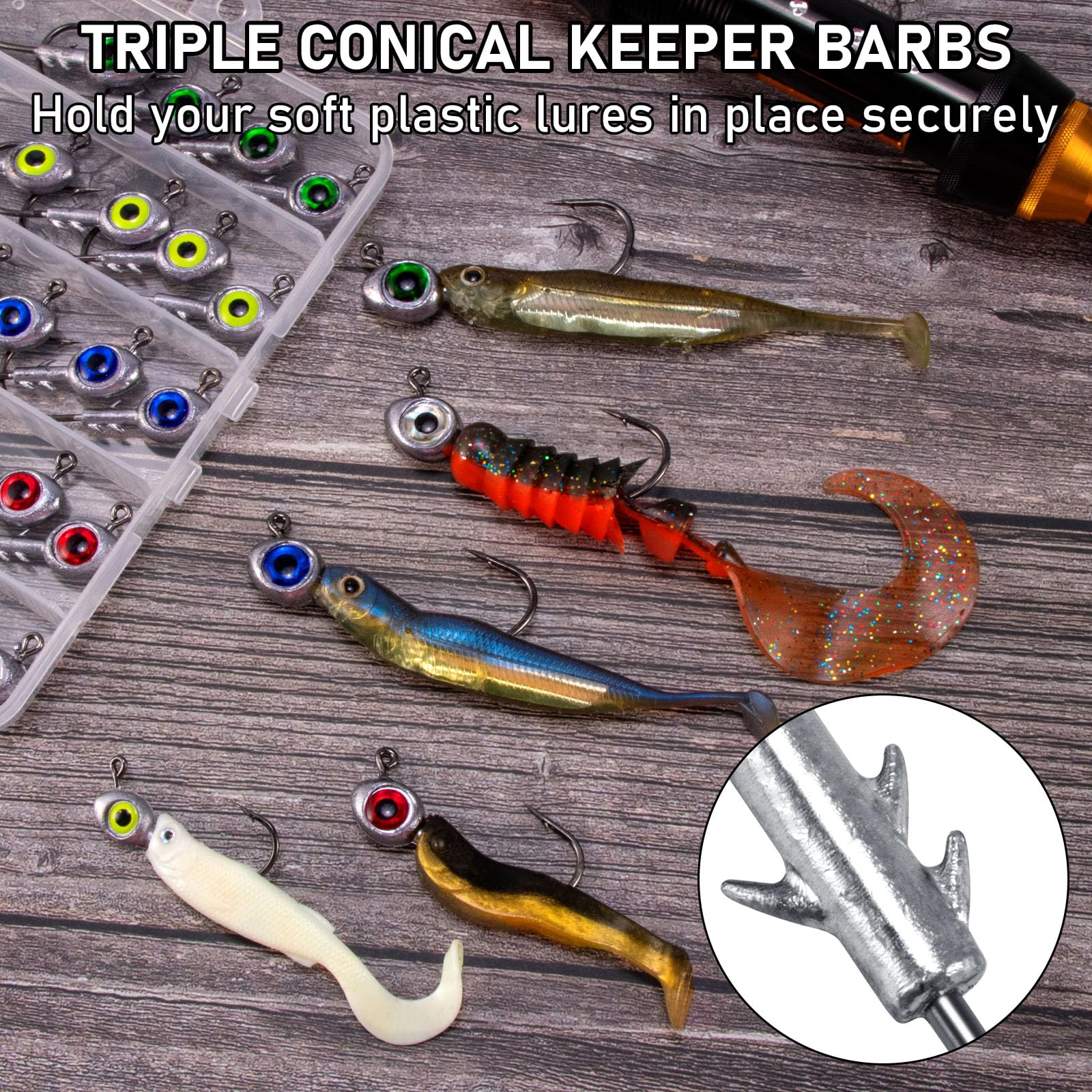 Snapklik.com : 20-Pack Fishing Eyes Jigs Heads 3D Eyes Trout Jig Heads ...