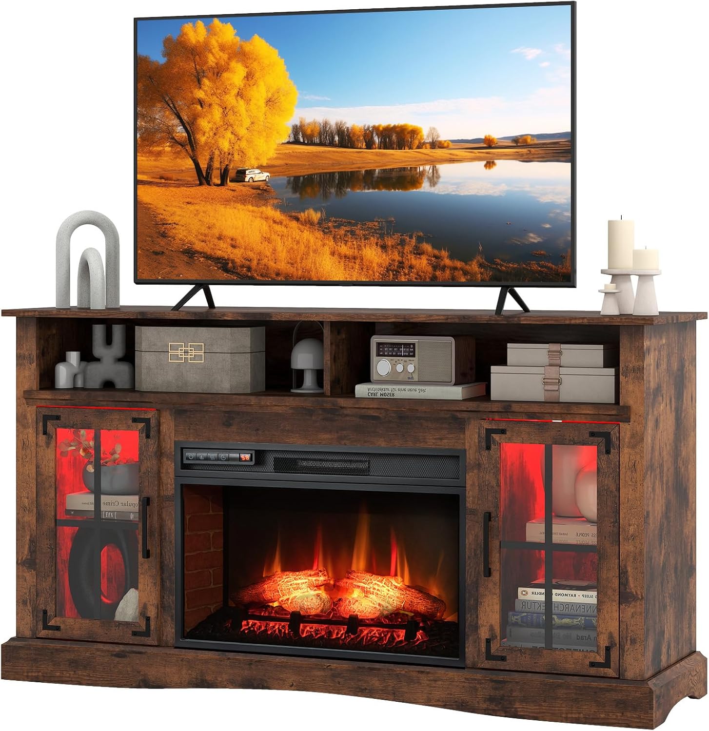 DORTALA Electric Fireplace TV Stand for TVs Up to 55 Inches, LED Light ...