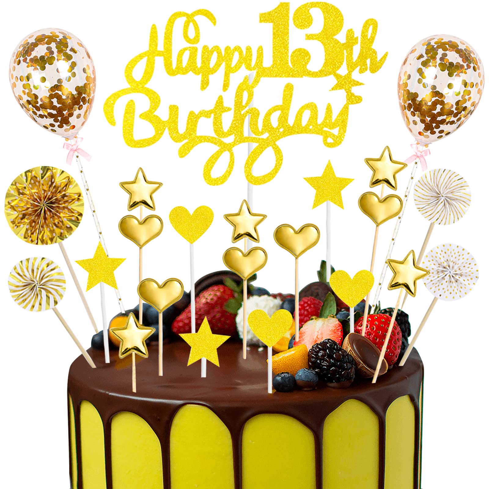 Buy Happy Birthday Cake Topper 13th, 23pcs Gold Glitter Happy 13th ...