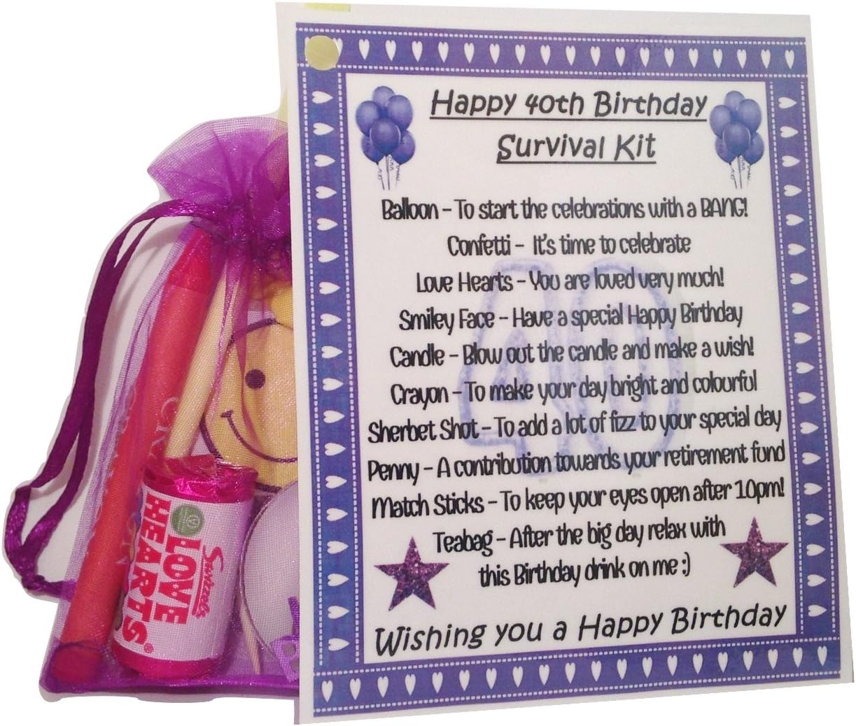 40th Birthday Gift and Card in One - Keepsake Novelty Survival Kit ...