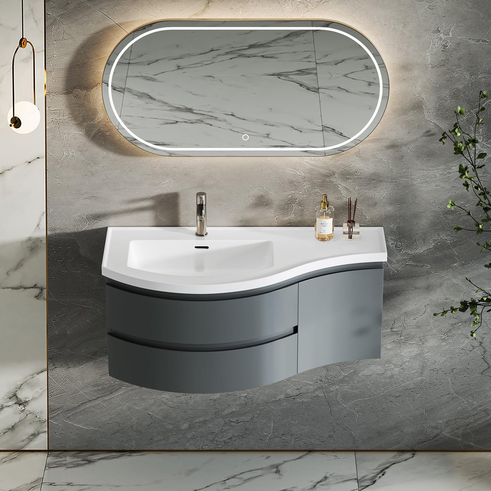 Curved Bathroom Vanity Unit Ingrain Curved Fluted Wall Hung Timber