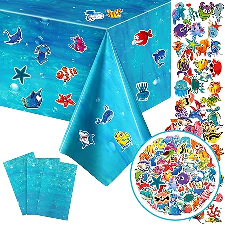 Amazon.com: 9 x 5 Ft Fabric Under The Sea Party Tablecloth for Ocean ...