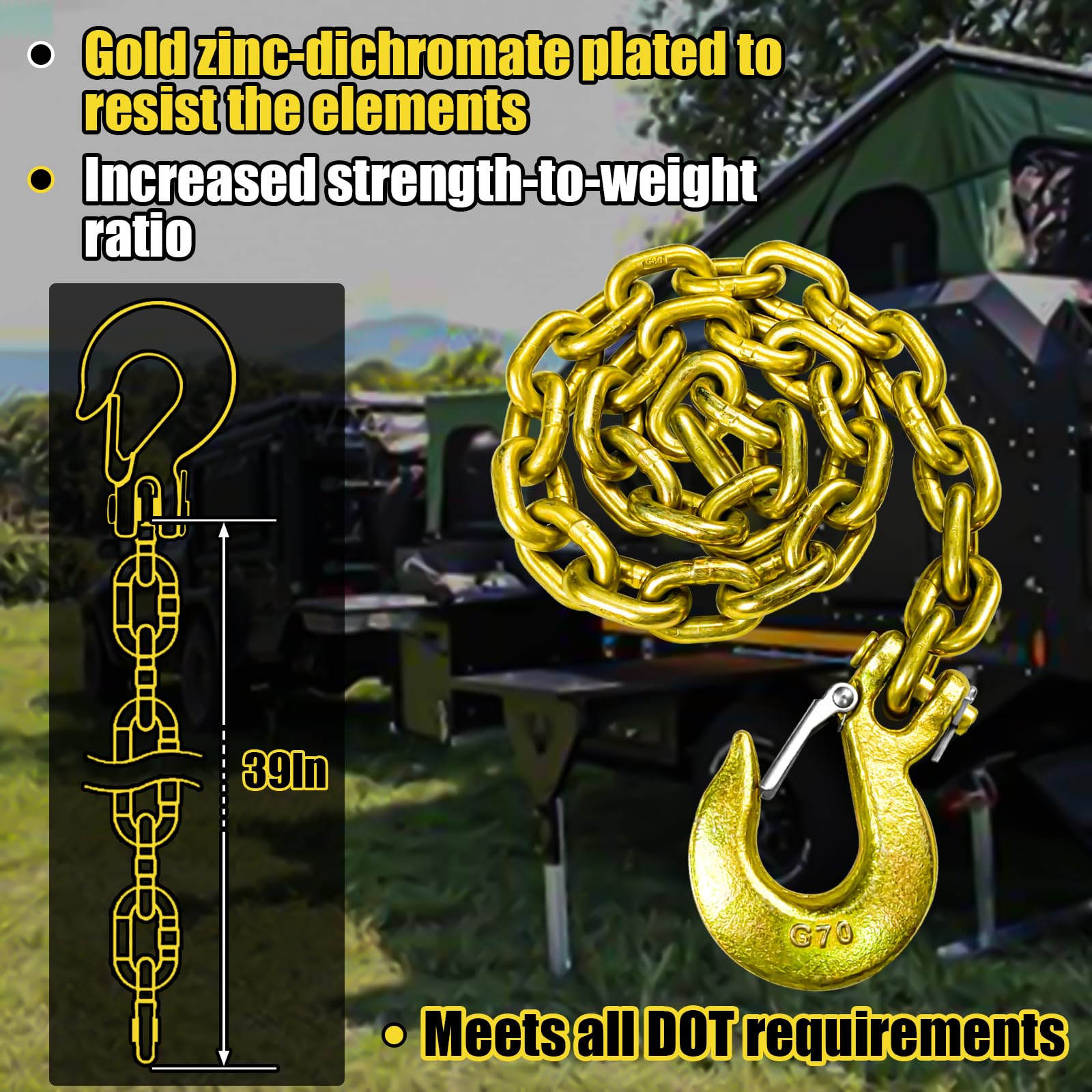 Snapklik.com : FITHOIST G80 Trailer Safety Chain 39 Inch Tow Chains