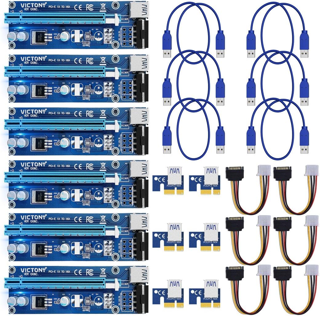 Amazon.com: 6-Pack VICTONY PCI-E 16x to 1x GPU Riser Adapter 60cm USB 3 ...