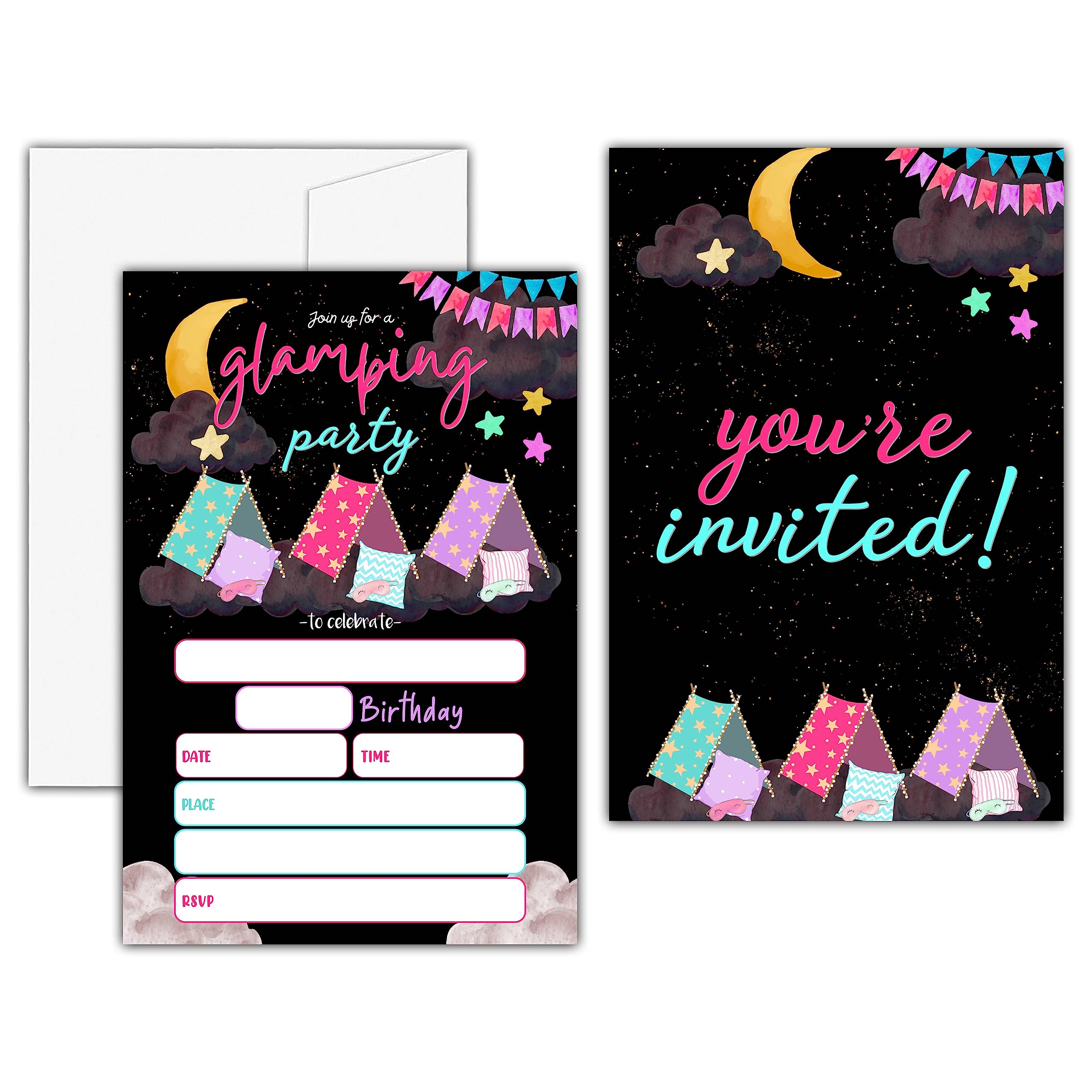 Amazon.com : KFNER Glamping Birthday Invitations, Girl Camping Birthday ...