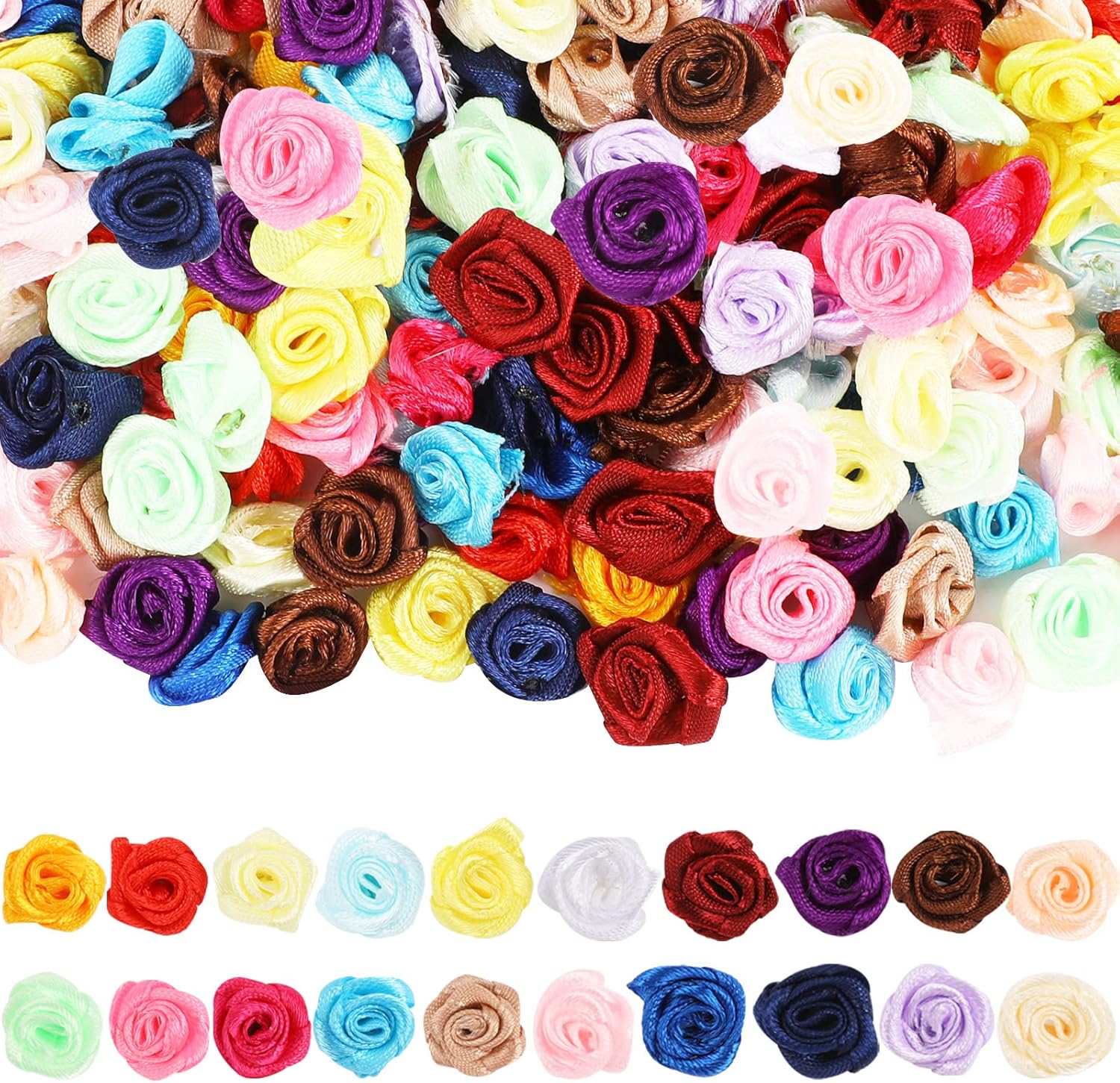 Amazon.com: 300 Pcs Mini Flower Craft Mini Satin Ribbon Rose Cute Tiny ...