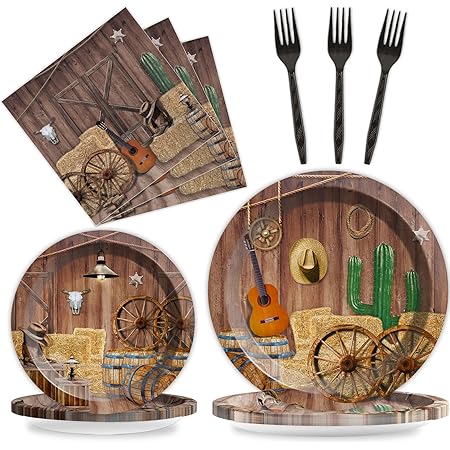 Cowboy Birthday Party Supplies, 20 Plates and 20 Napkins, for Western ...